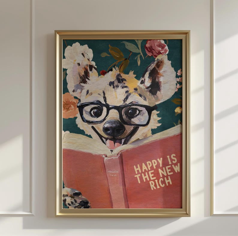 Vesco Whimsical Laughing Hyena Reading Book Poster, 16x24 UNFFRAMED ...