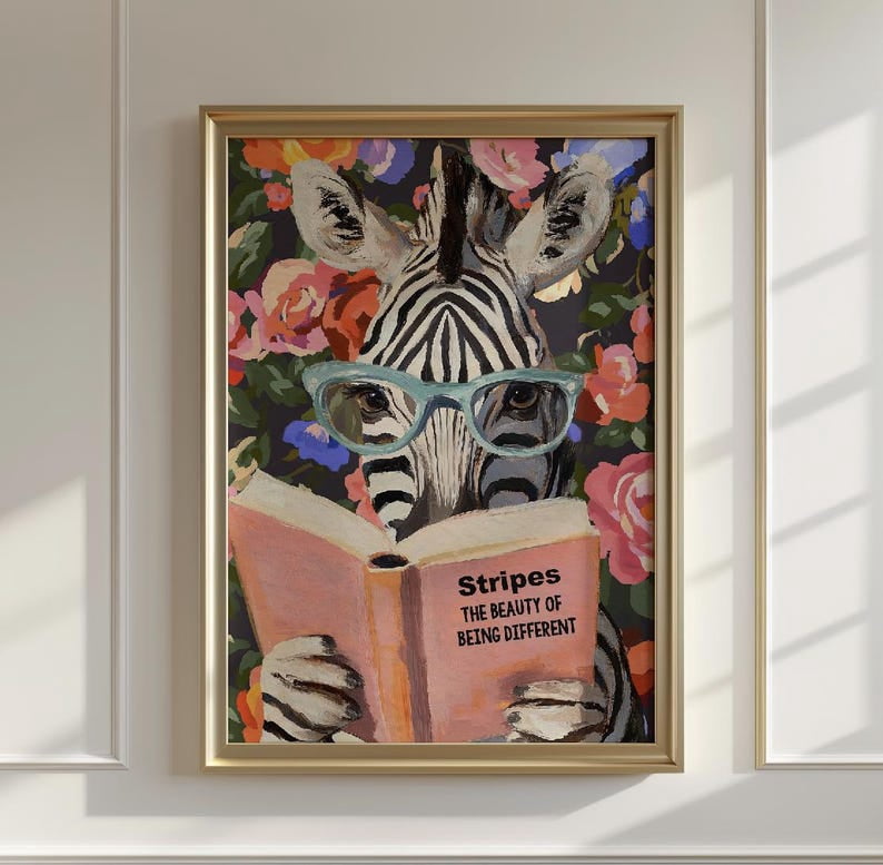 Vesco Whimsical Zebra Reading Book Cozy Poster, 24x36 UNFFRAMED ...
