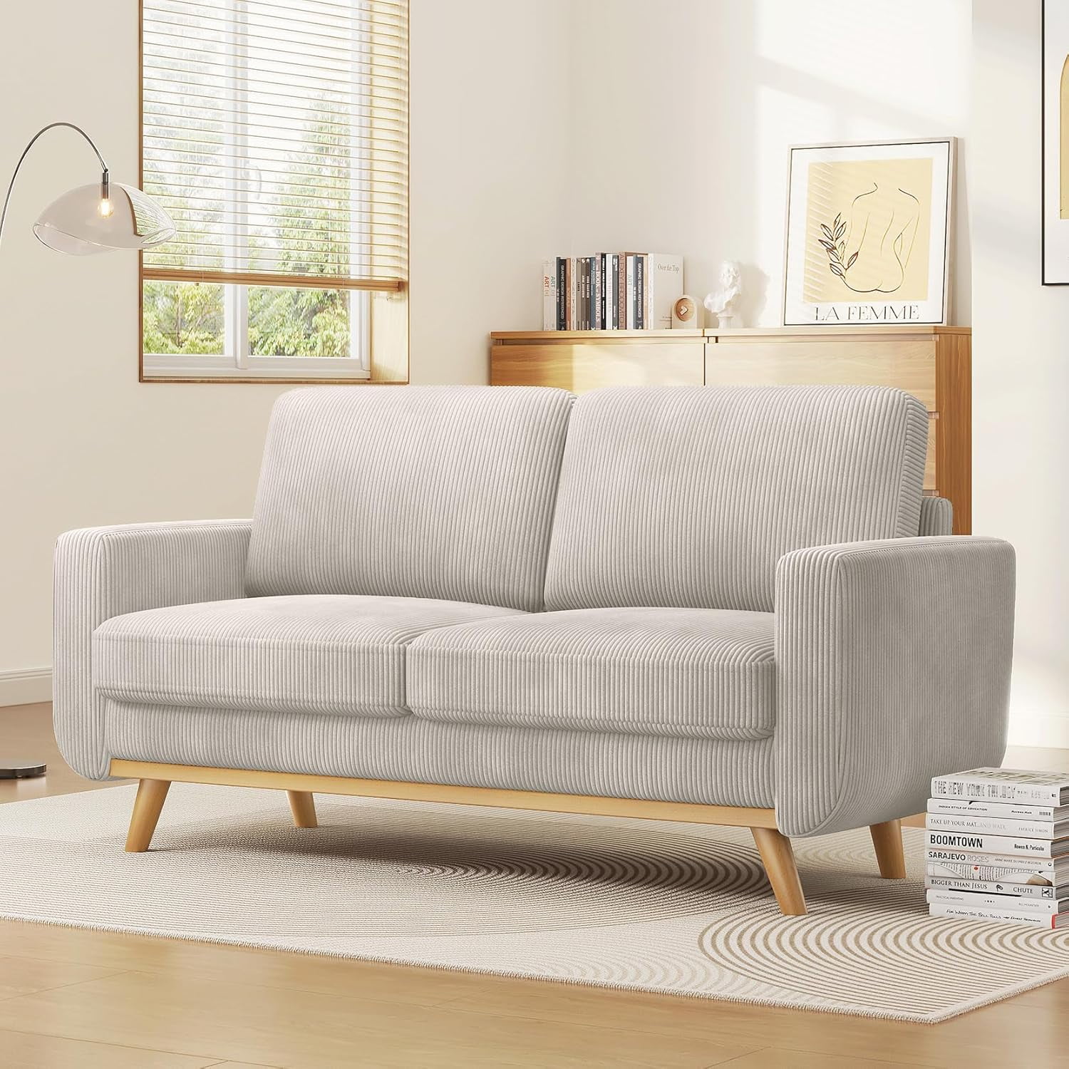 Vesgantti 68" Loveseat Sofa Light Gray, Comfy Corduroy Couch with ...