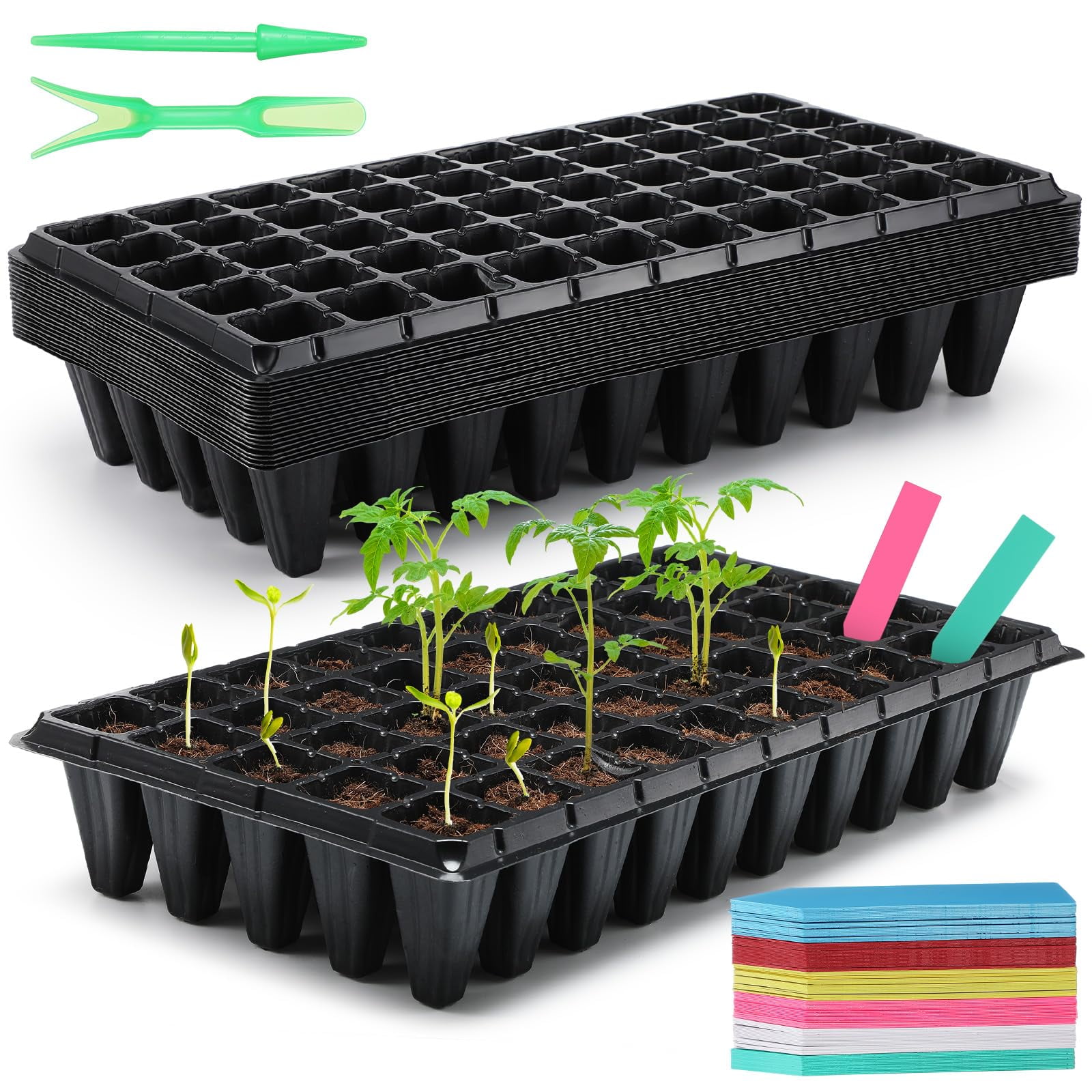 Vesici 20 Pcs 50 Cell Deep ZLK1 Root Seed Trays 3.54" Depth Seedling Plastic Nursery Trays Bulk ...