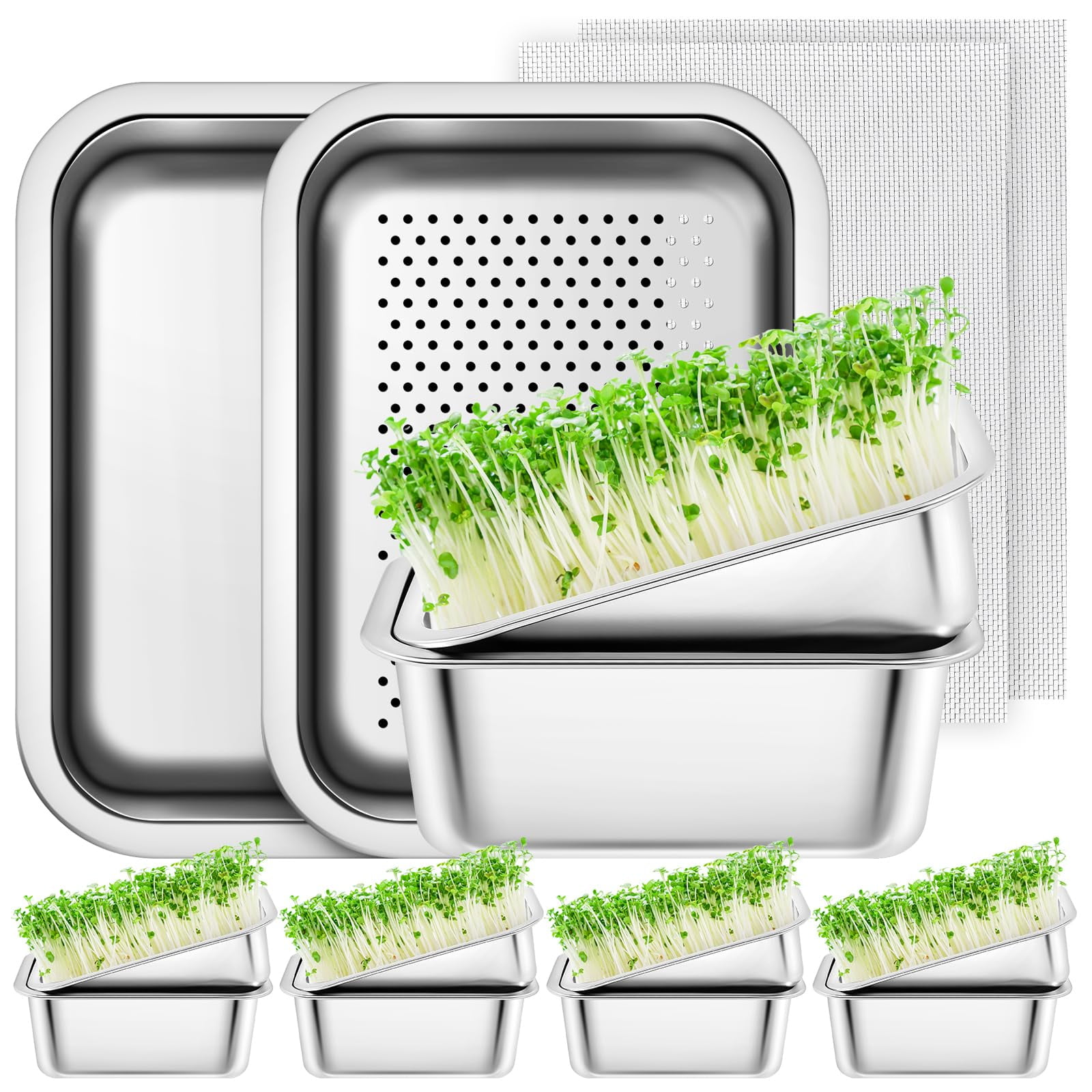 Vesici 4 Pack Sprouting Tray Kit, AIS1 Stainless Steel Free Cultivation ...