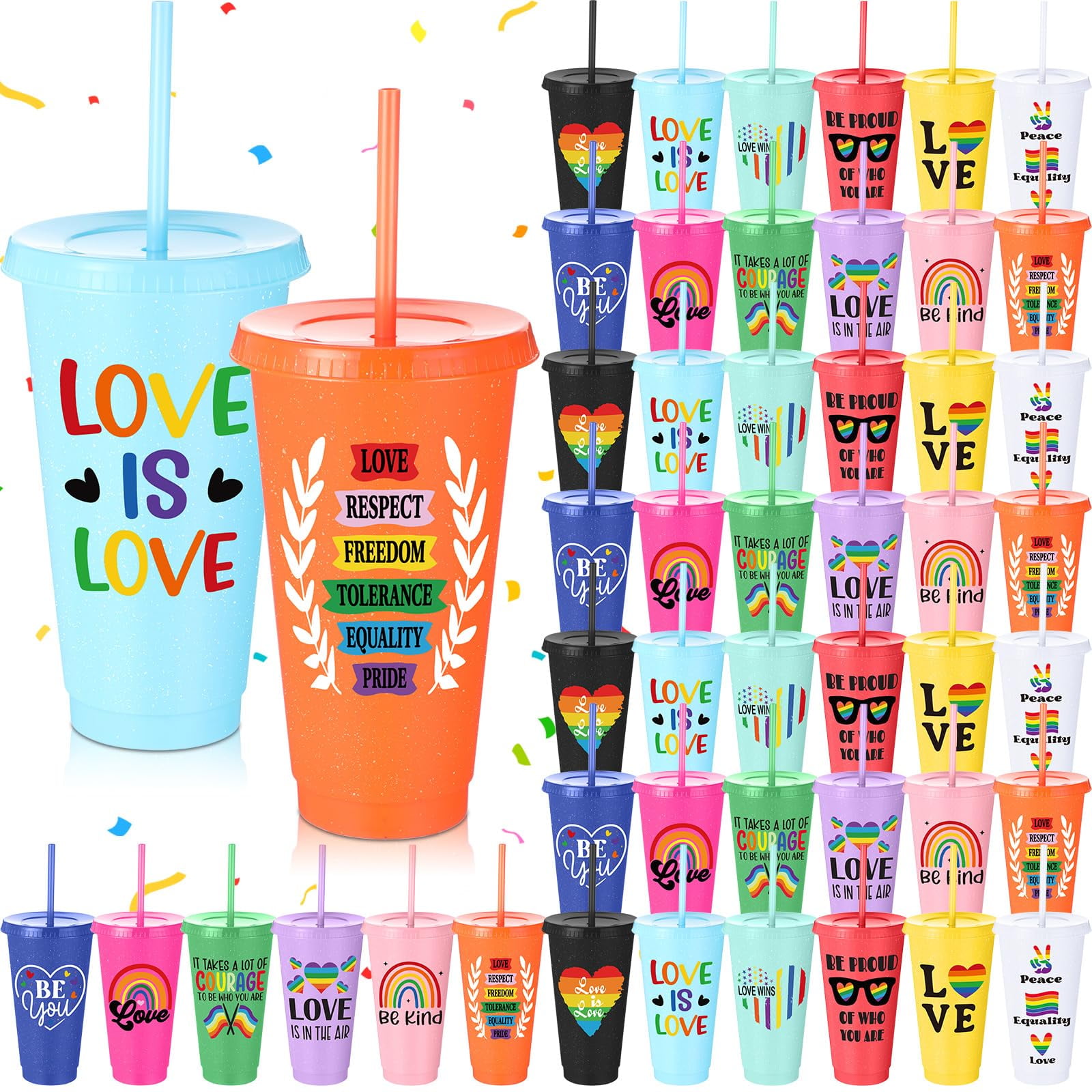 Vesici 48 Pcs Pride Party Supplies Lgbtq Gifts 24oz Plastic Cup Bulk Rainbow Party Favors Lgbt ...