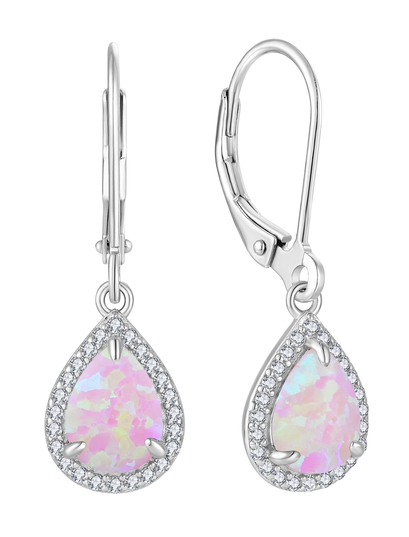 VESITIM Hypoallergenic Drop Earrings, Teardrop Pink Opal, 925 Sterling ...