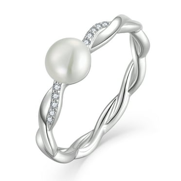 JO WISDOM Pearl Ring,925 Sterling Silver Cubic Zirconia Women's Rings ...