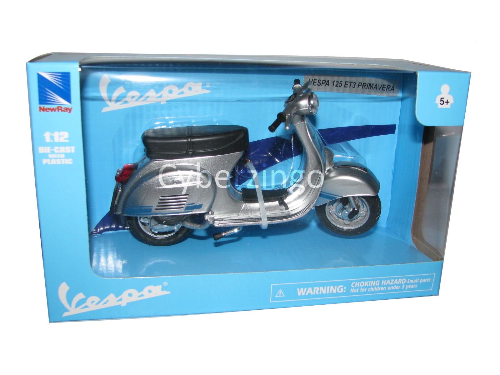 Vespa 125 ET3 Primavera 1/12 Scale Silver Diecast Scooter Model NewRay ...