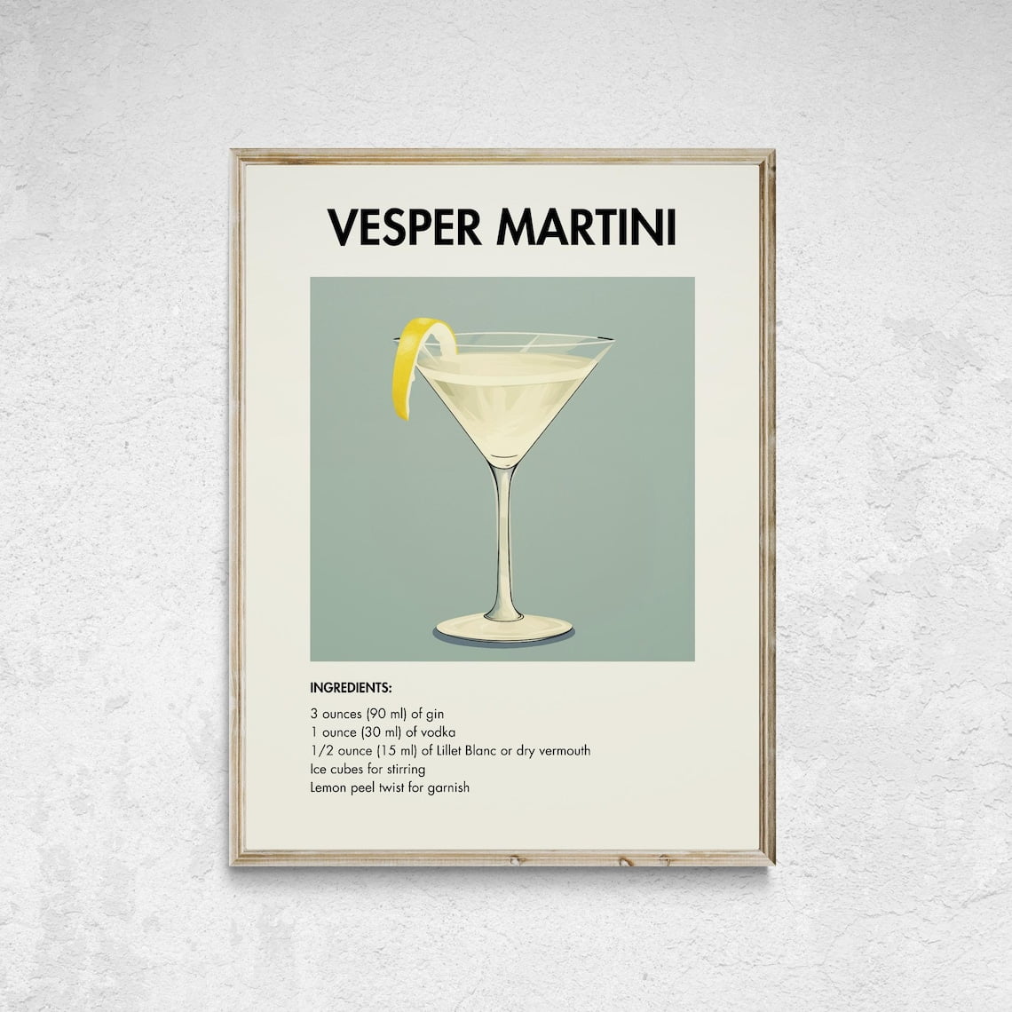 Vesper Martini Cocktail, Minimalist Alcohol Print, Vesper Martini ...