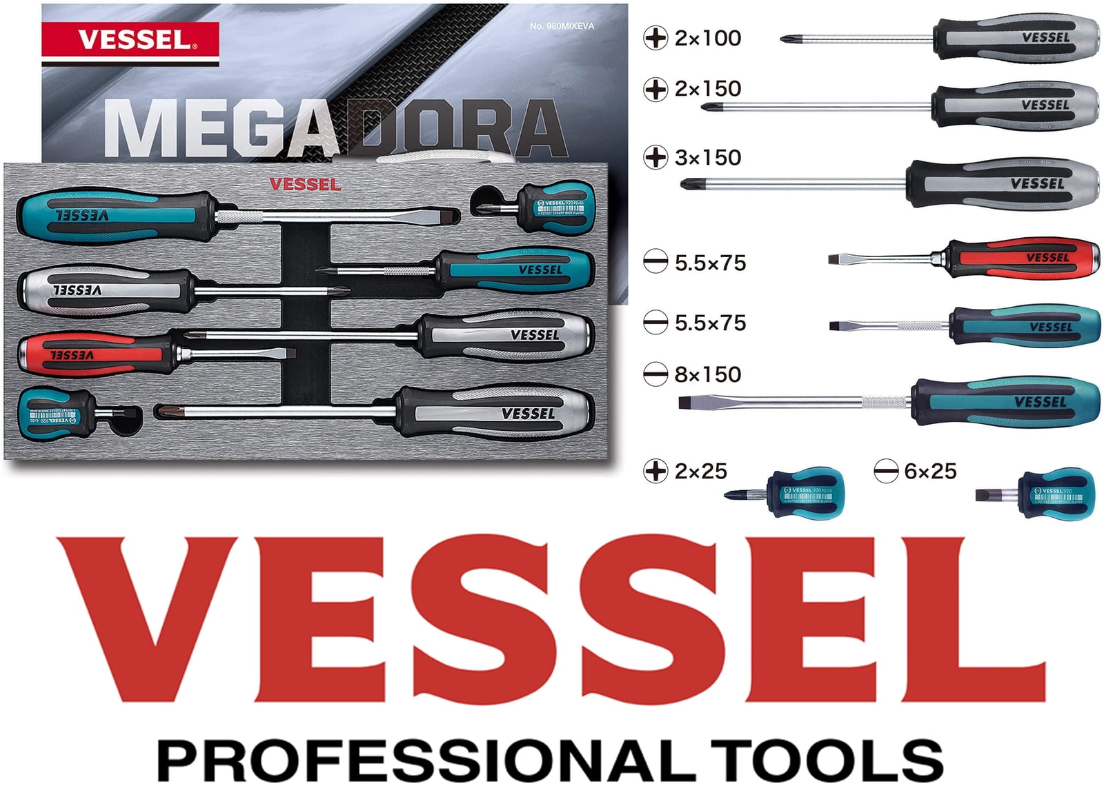 Vessel MEGADORA IMPACTA Assorted 8 Piece Screwdriver Set New Free ...