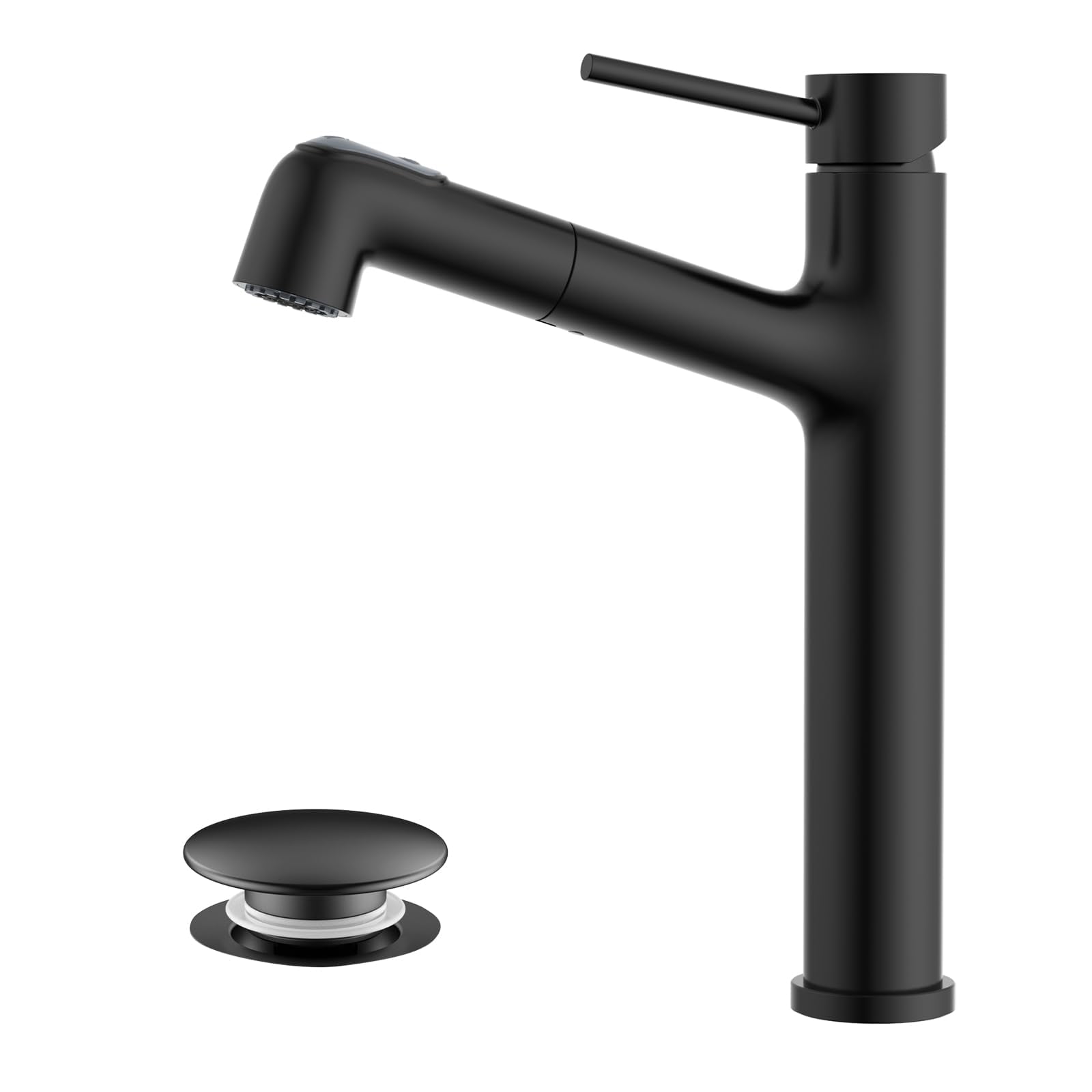 Vessel Sink Faucet Black With Pull Out Sprayer, Tall Bathroom Faucets ...