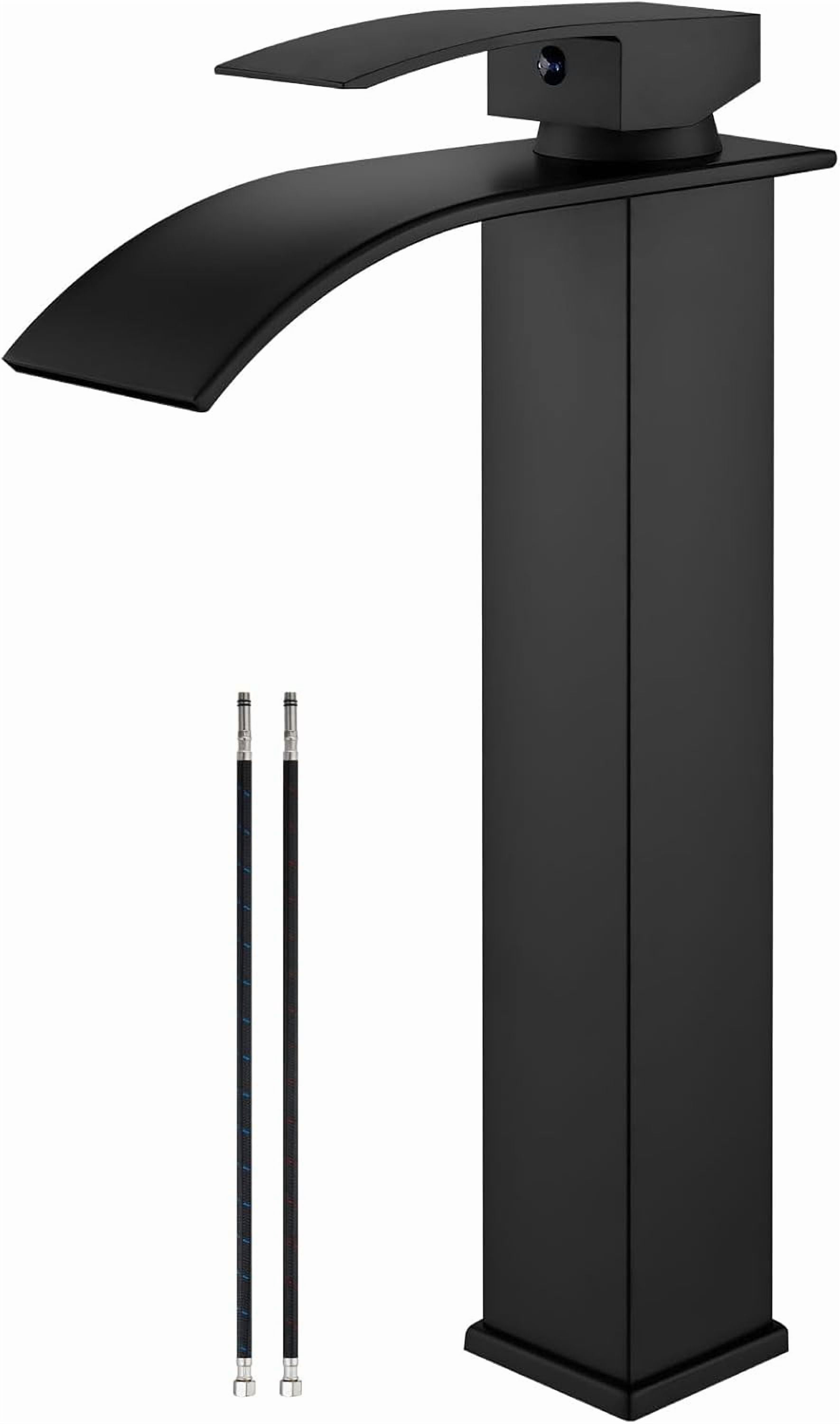 Vessel Sink Faucet Matte Black, Tall Waterfall Bathroom Faucet, Single ...