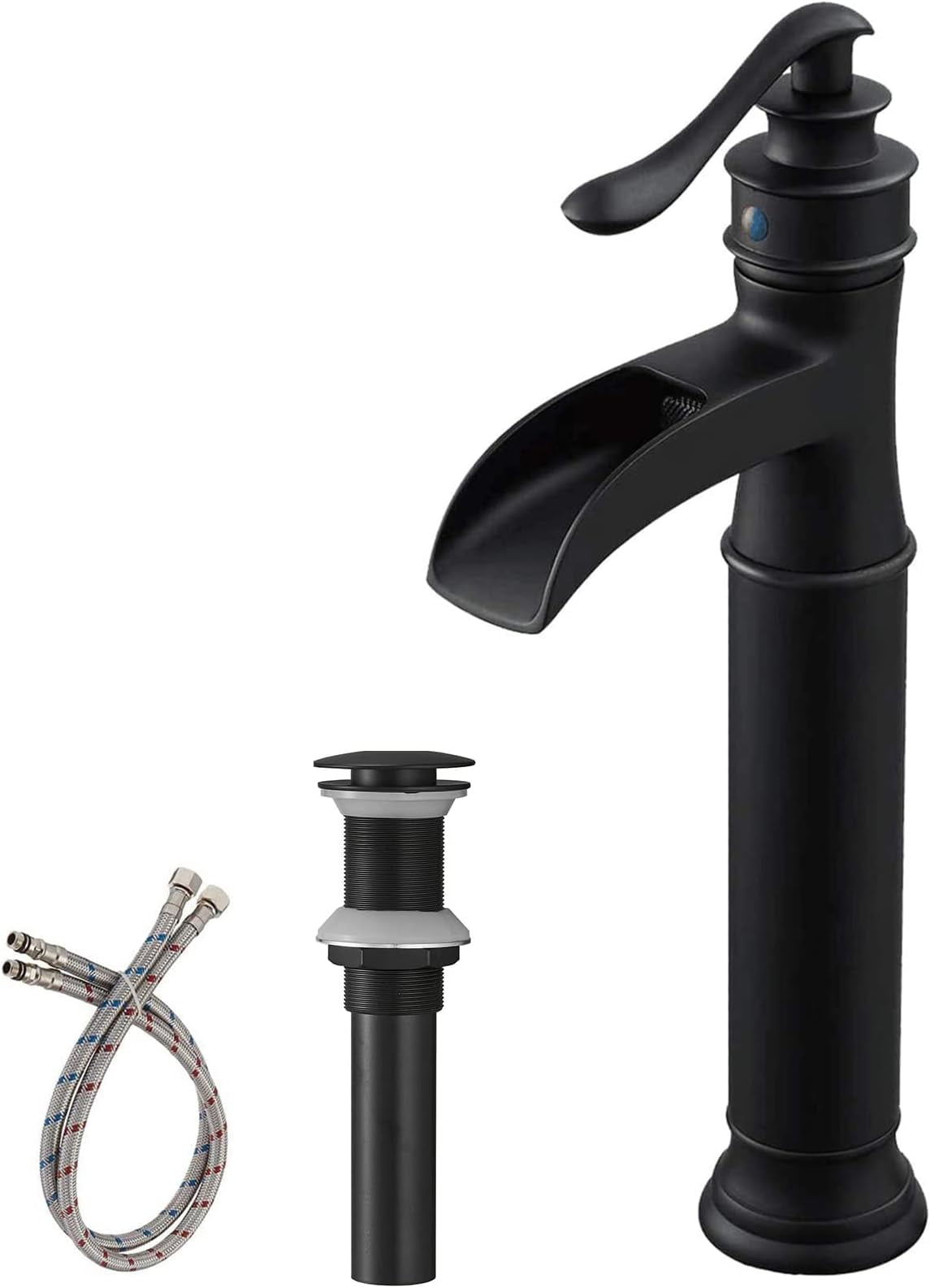 Vessel Sink Faucet Waterfall Matte Black with Pop Up Drain Without ...