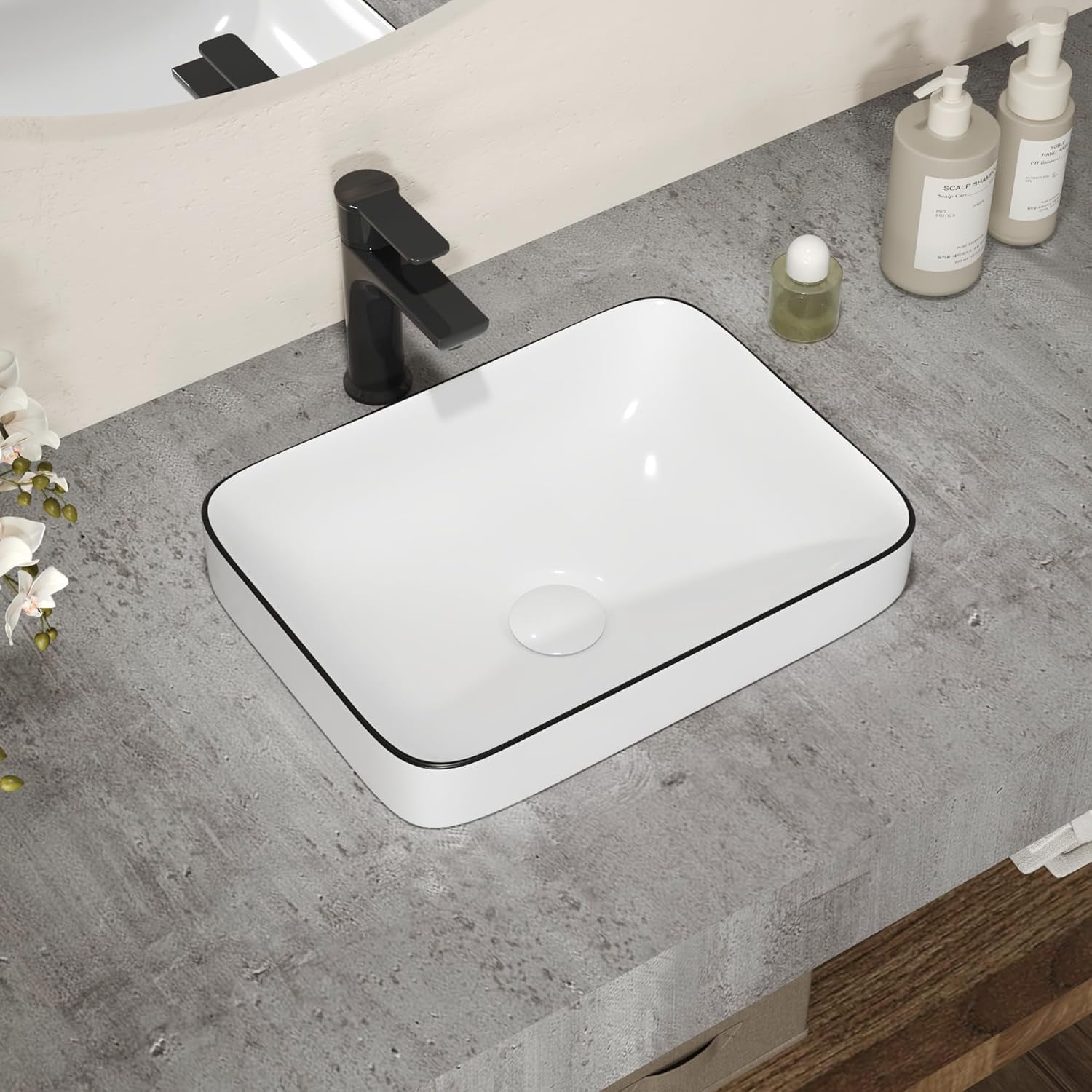 Vessel Sink Rectangular, 15.94"x12.01" White Semi Recessed Bathroom ...