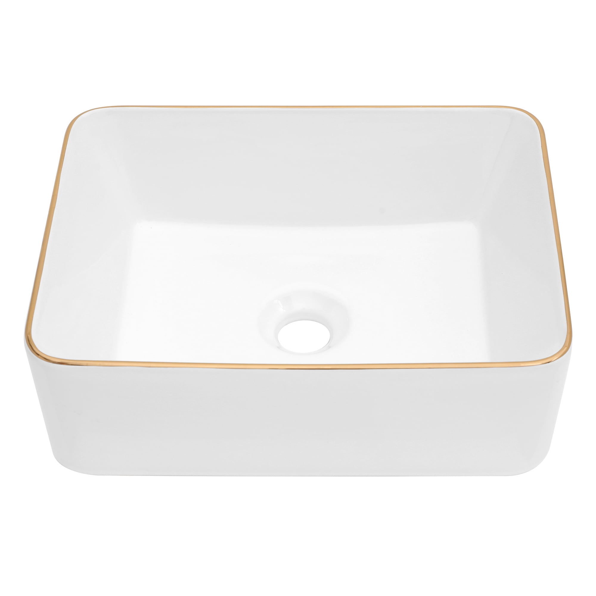 Vessel Sink Rectangular, Lordear 19"x15" White Vessel Sink with Gold ...
