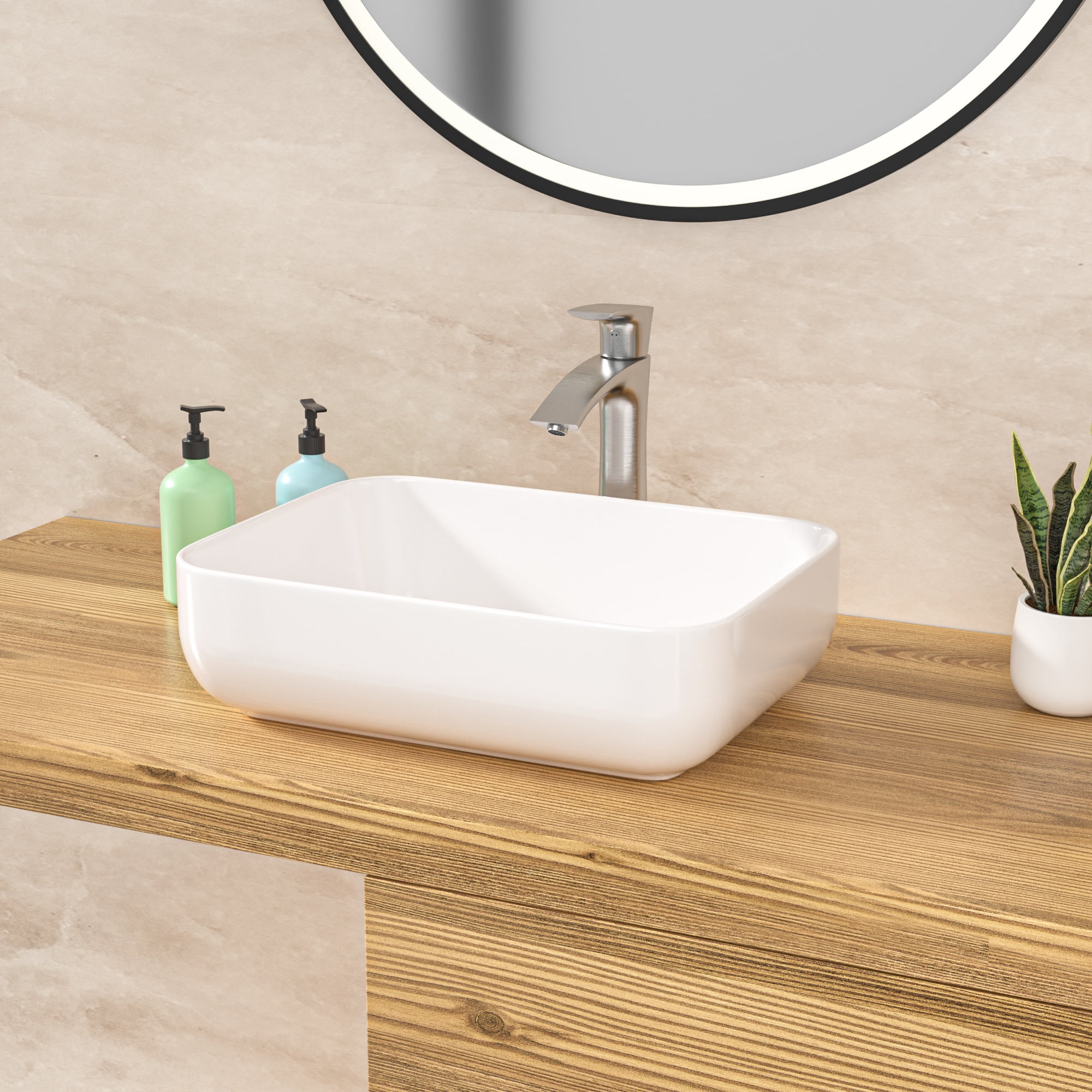 Vessel Sink Rectangular, Lordear 20"x15" White Ceramic Porcelain Rectangle Bathroom Vessel Sink ...