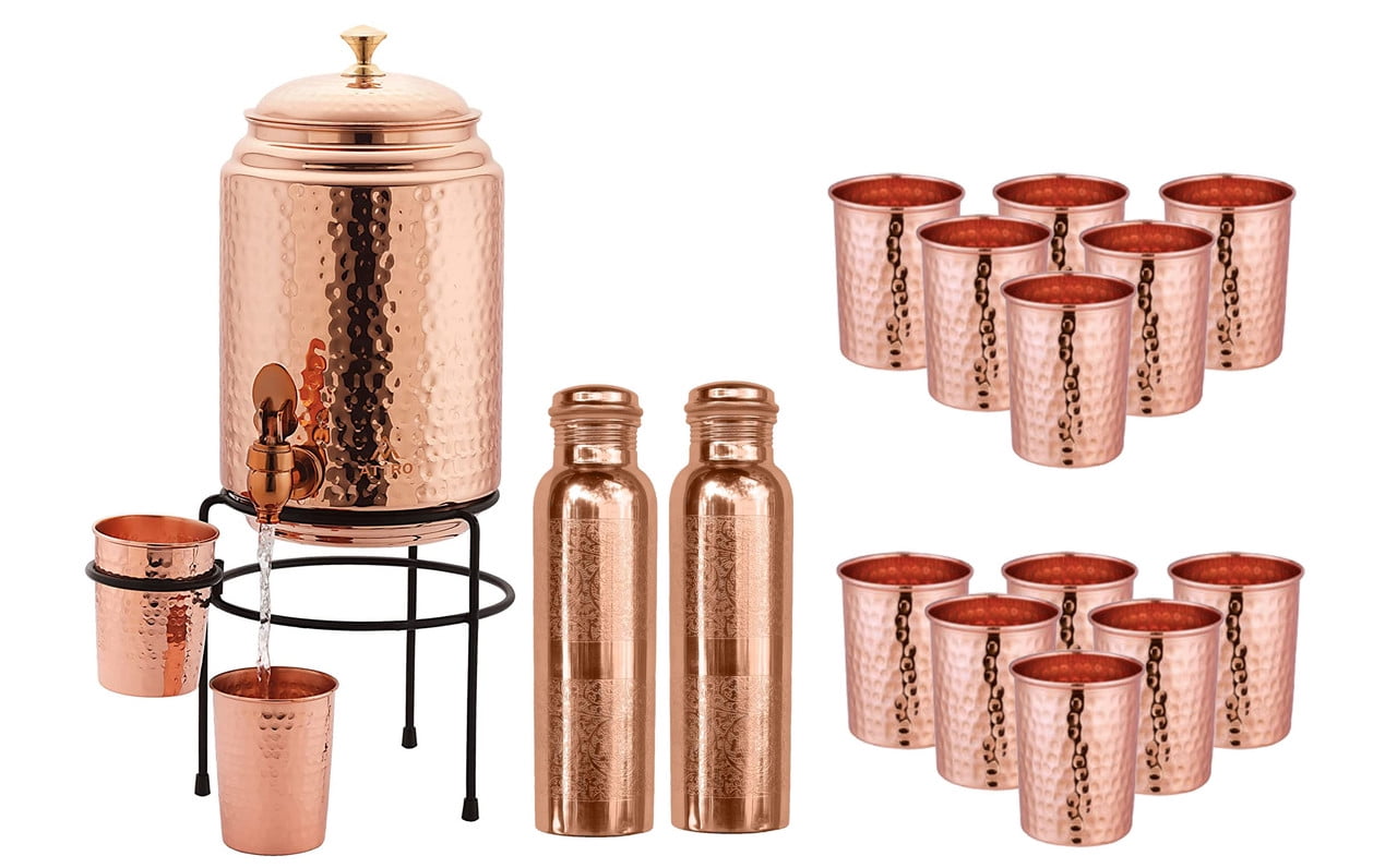 Vessel Tank Pot Matka 5 Liter Hammered Copper Water Dispenser Container ...