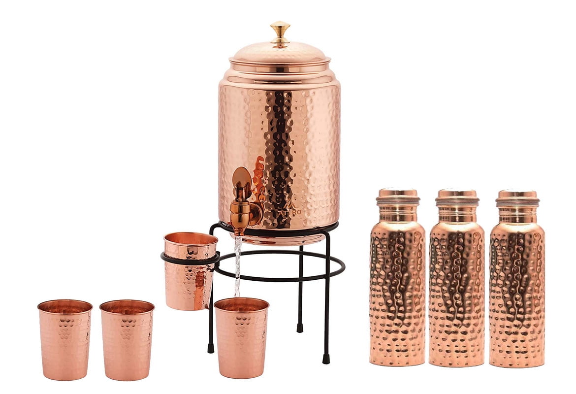 Vessel Tank Pot Matka 5 Liter Hammered Copper Water Dispenser Container ...