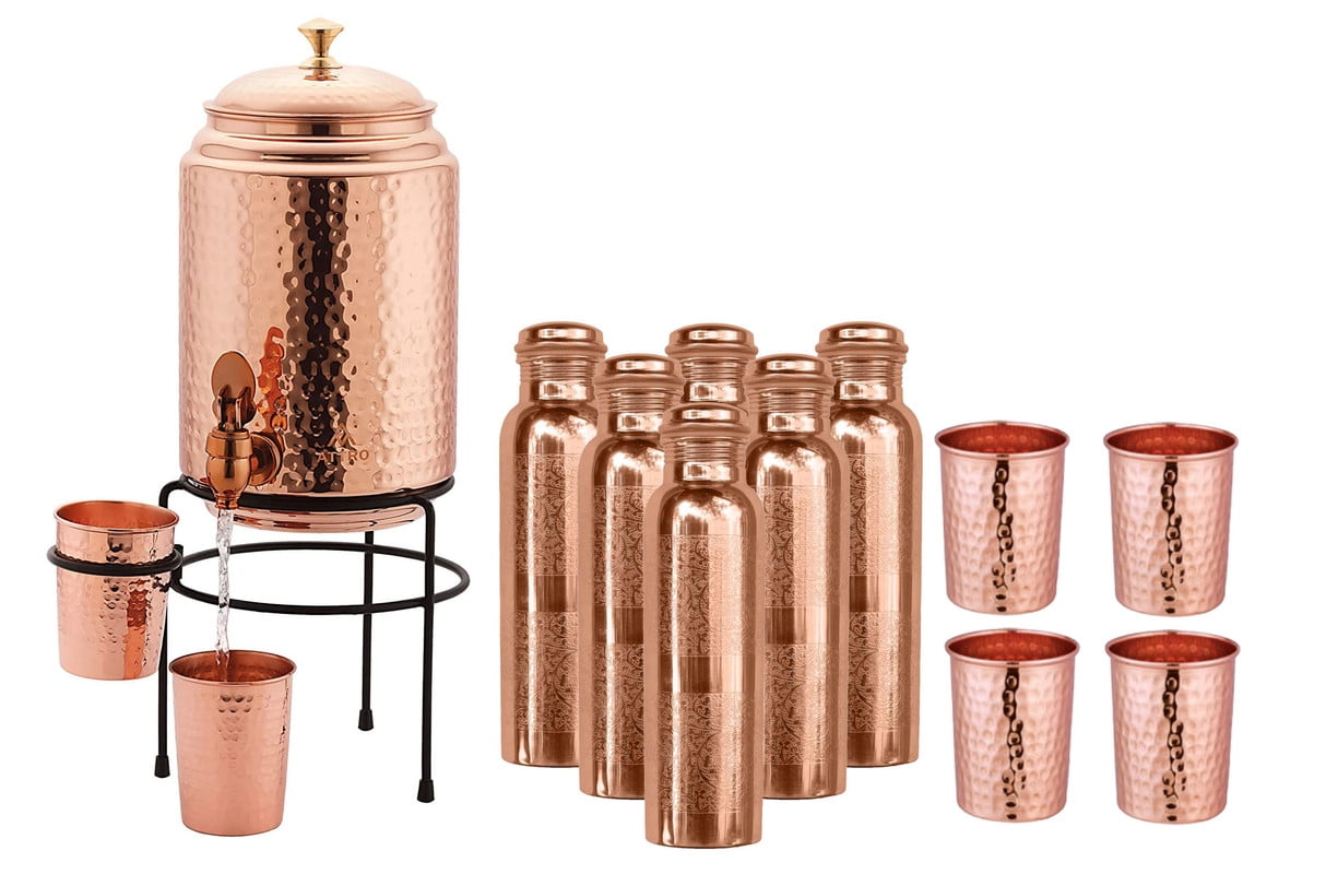 Vessel Tank Pot Matka 5 Liter Hammered Copper Water Dispenser Container ...