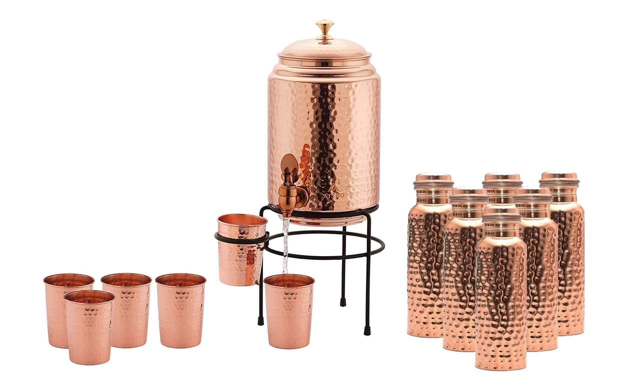 Vessel Tank Pot Matka 5 Liter Hammered Copper Water Dispenser Container ...