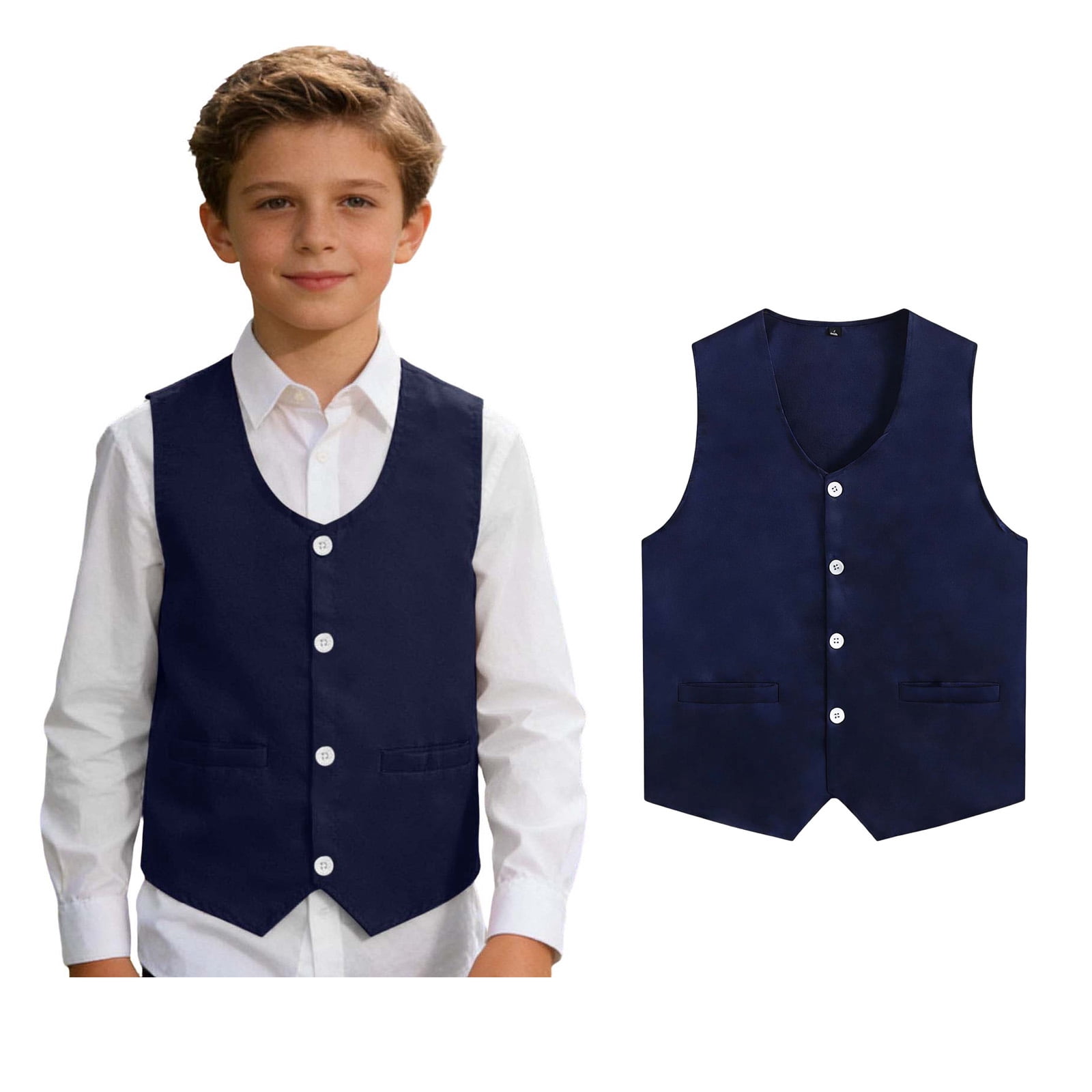 Vest Boys Sleeveless Button Up Navy Suit Boys Uniform Shirts Kid Boys ...