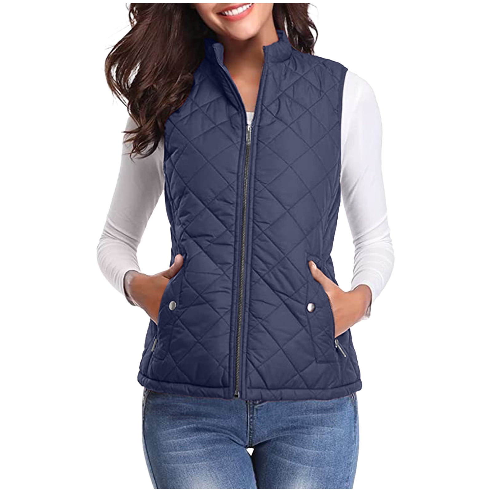 Vest Jacket Women Sevevn Women's Quilted Vest, Stand Collar Lightweight ...
