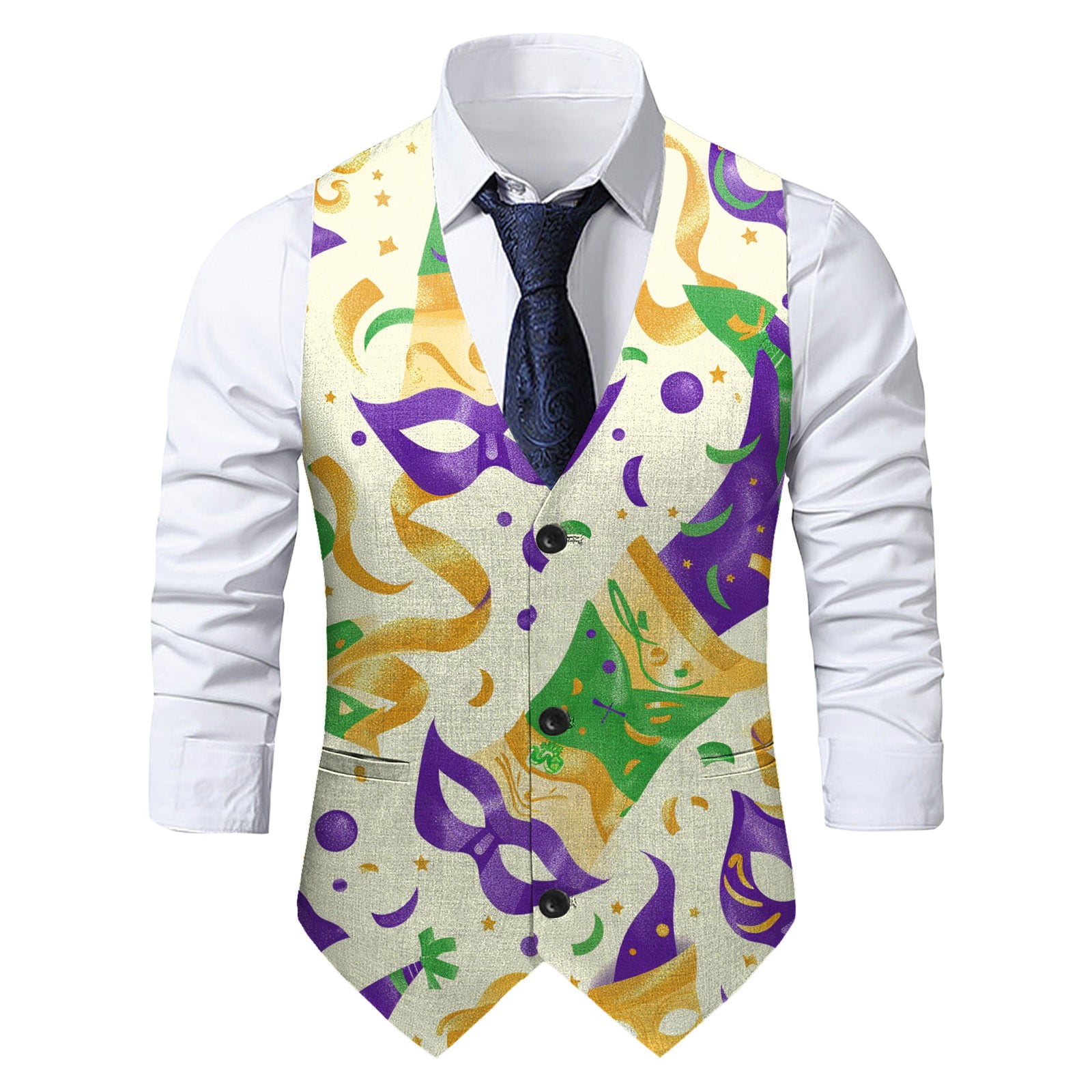 𝐌𝐚𝐫𝐝𝐢 𝐆𝐫𝐚𝐬 Vest Men Vest Novelty Striped Print Suit Waistcoat Vintage ...