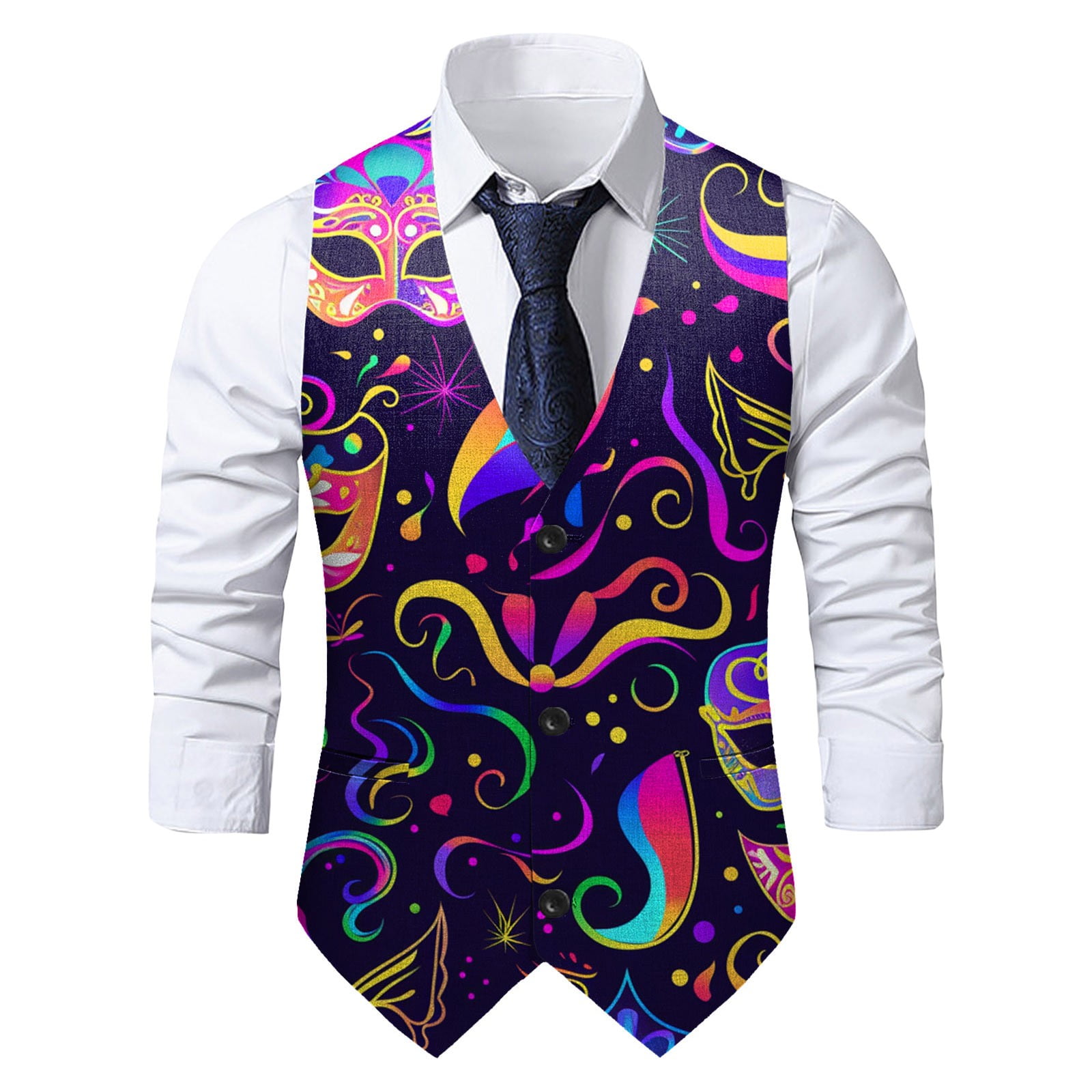 𝐌𝐚𝐫𝐝𝐢 𝐆𝐫𝐚𝐬 Vest Men Vest Novelty Striped Print Suit Waistcoat Vintage ...