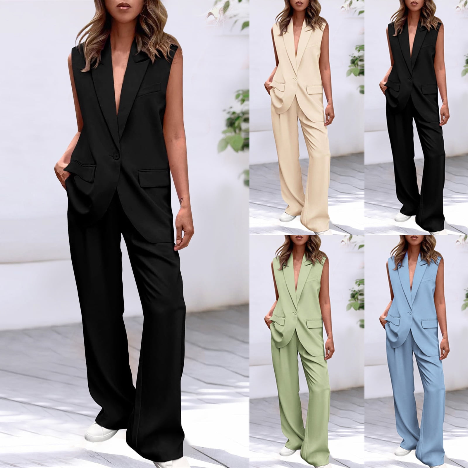 Vest Sets Women 2 Piece Outfits Womens 2 Piece Business Sets Sleeveless ...