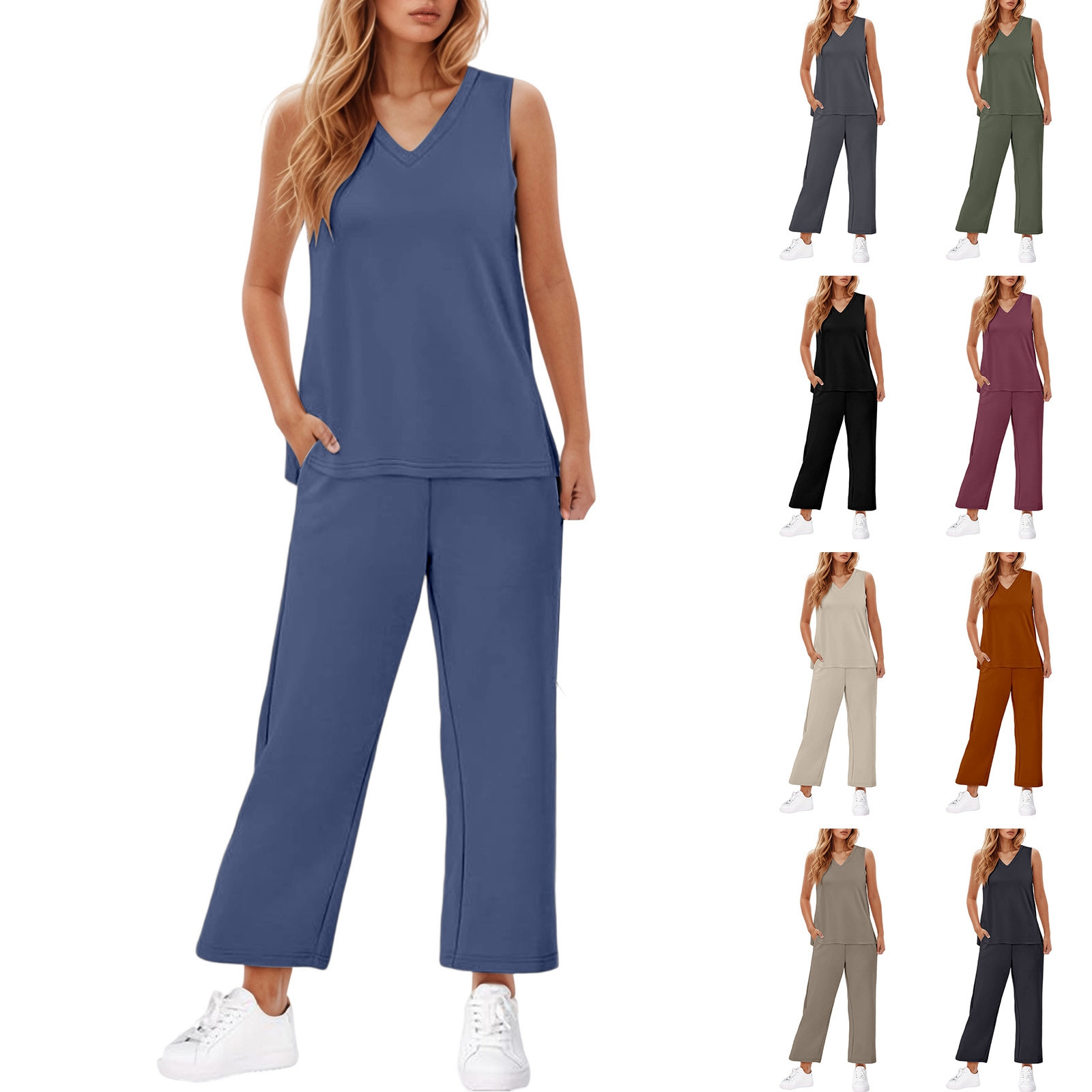 Vest Sets Women 2 Piece Outfits Womens Pants Suit Solid Vest Loose ...