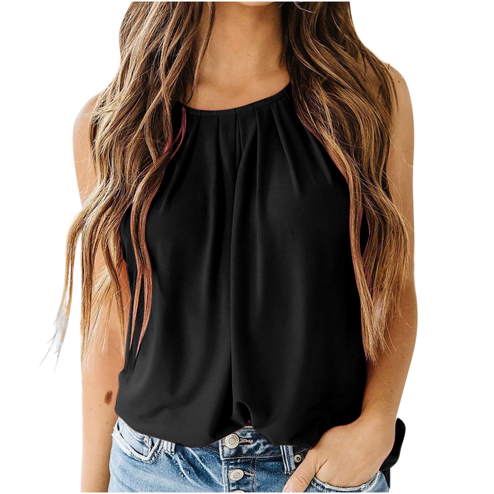 Vest Tops Women Womens Dressy Blouses Summer Flowy Cami Loose Fit