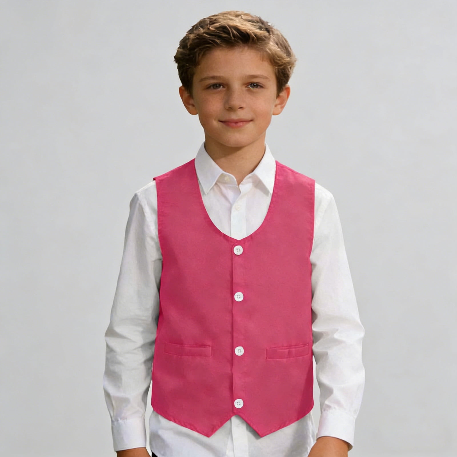 Vest for Boys Sleeveless Button Up Pink Vest Kids Uniform Shirts Boys ...