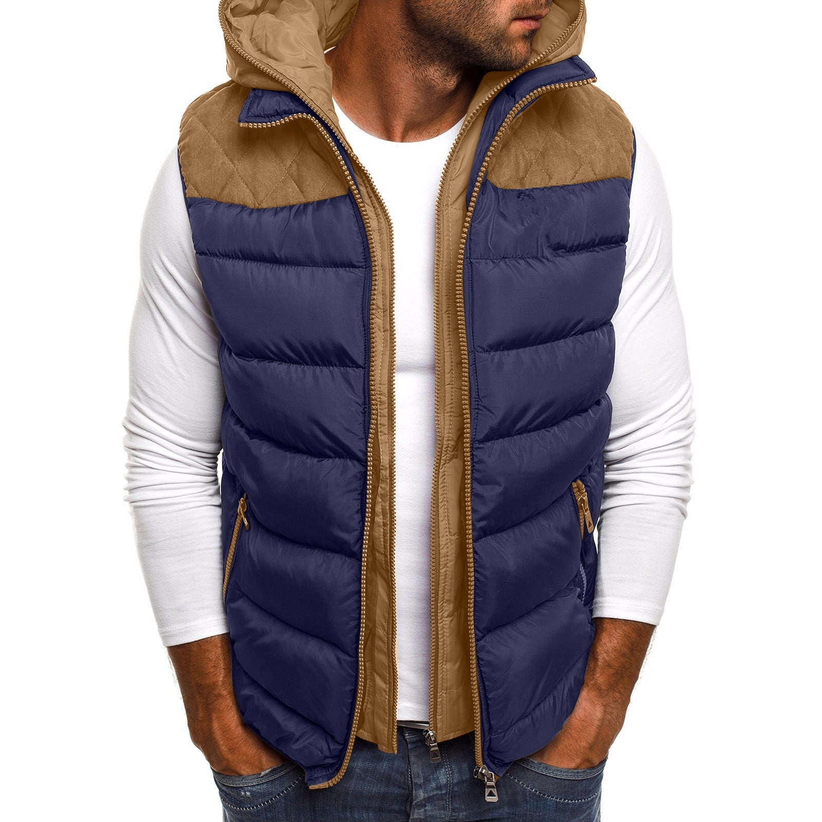 Vest for Men Sleeveless Sweater Vest Patchwork Linin & Cotton Lapel ...