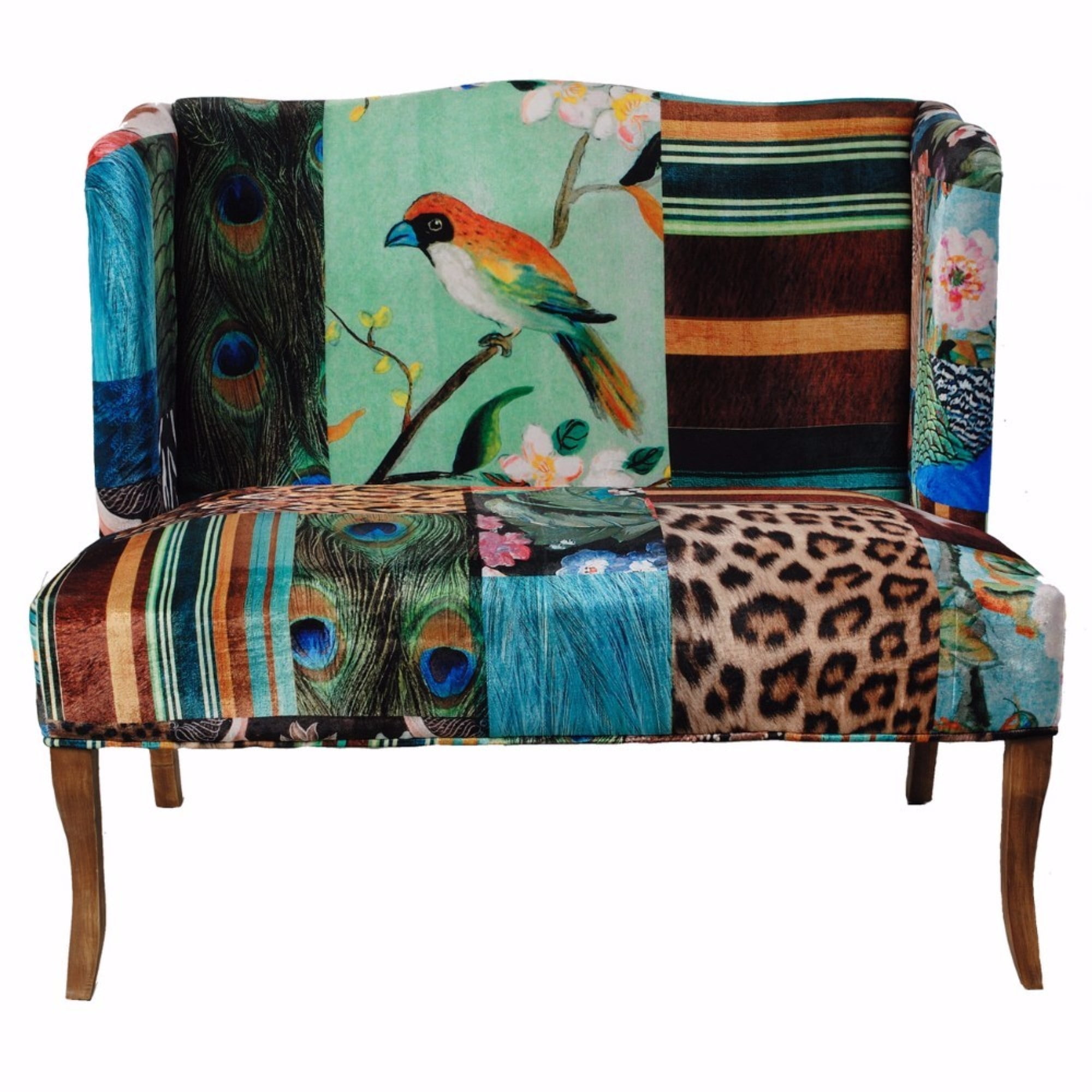 BenJara Bird Collage Print Settee Loveseat, Multicolor Living Room ...