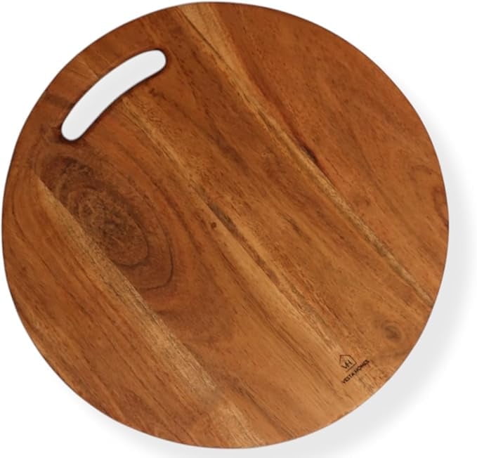 Vesta Homes Large Wooden Round Chopping Board, Cutting/Serving Board ...