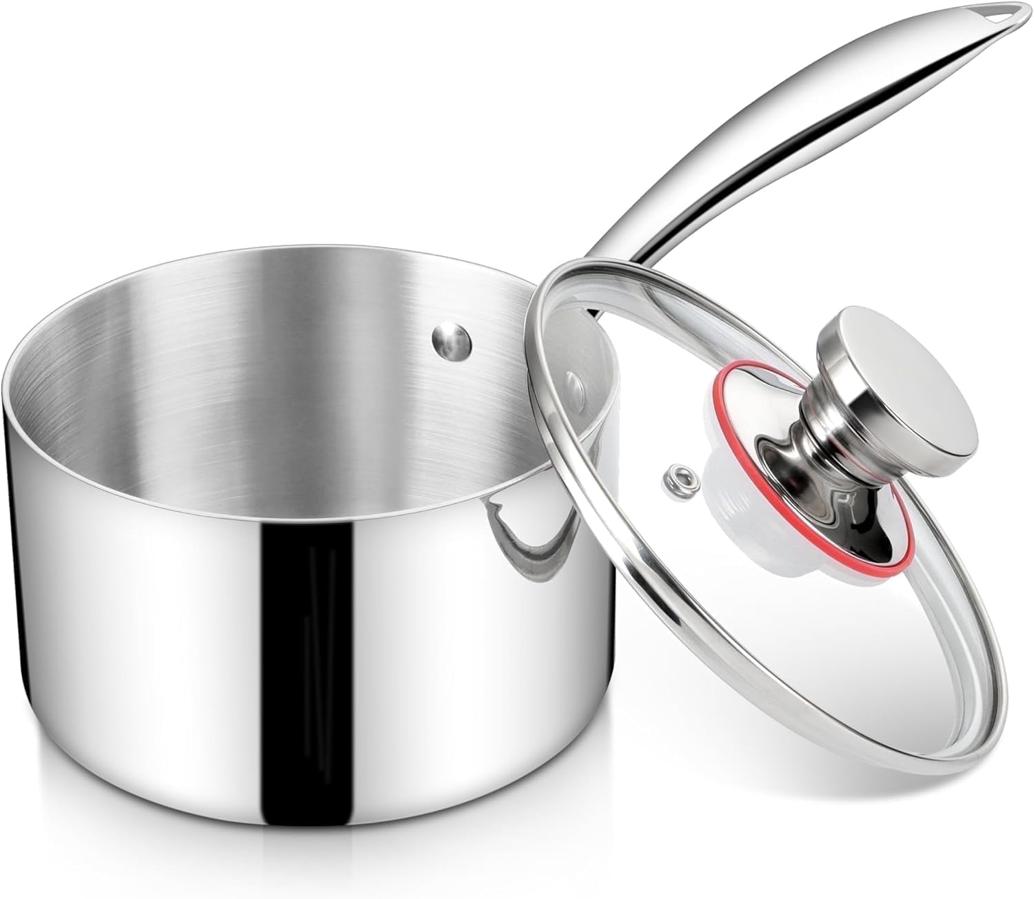 Vesteel 1 QT Saucepan with Lid, Tri-Ply Stainless Steel Milk Pan ...