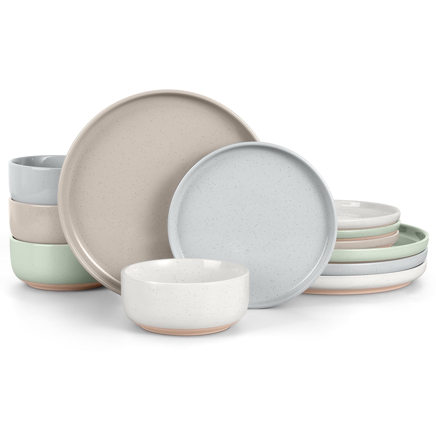 Vesteel 12-Piece Dinnerware Set, Ceramic Plates and Bowls Set for 4 ...