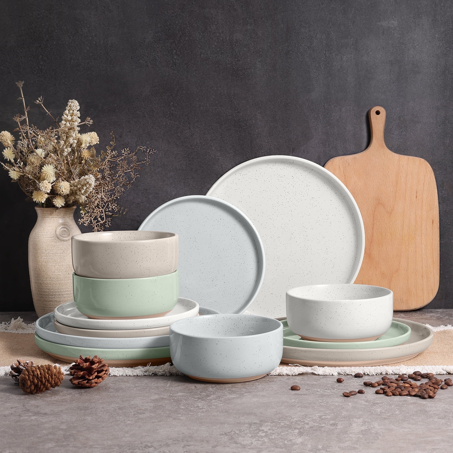 Vesteel 12-Piece Dinnerware Set, Ceramic Plates and Bowls Set for 4 ...