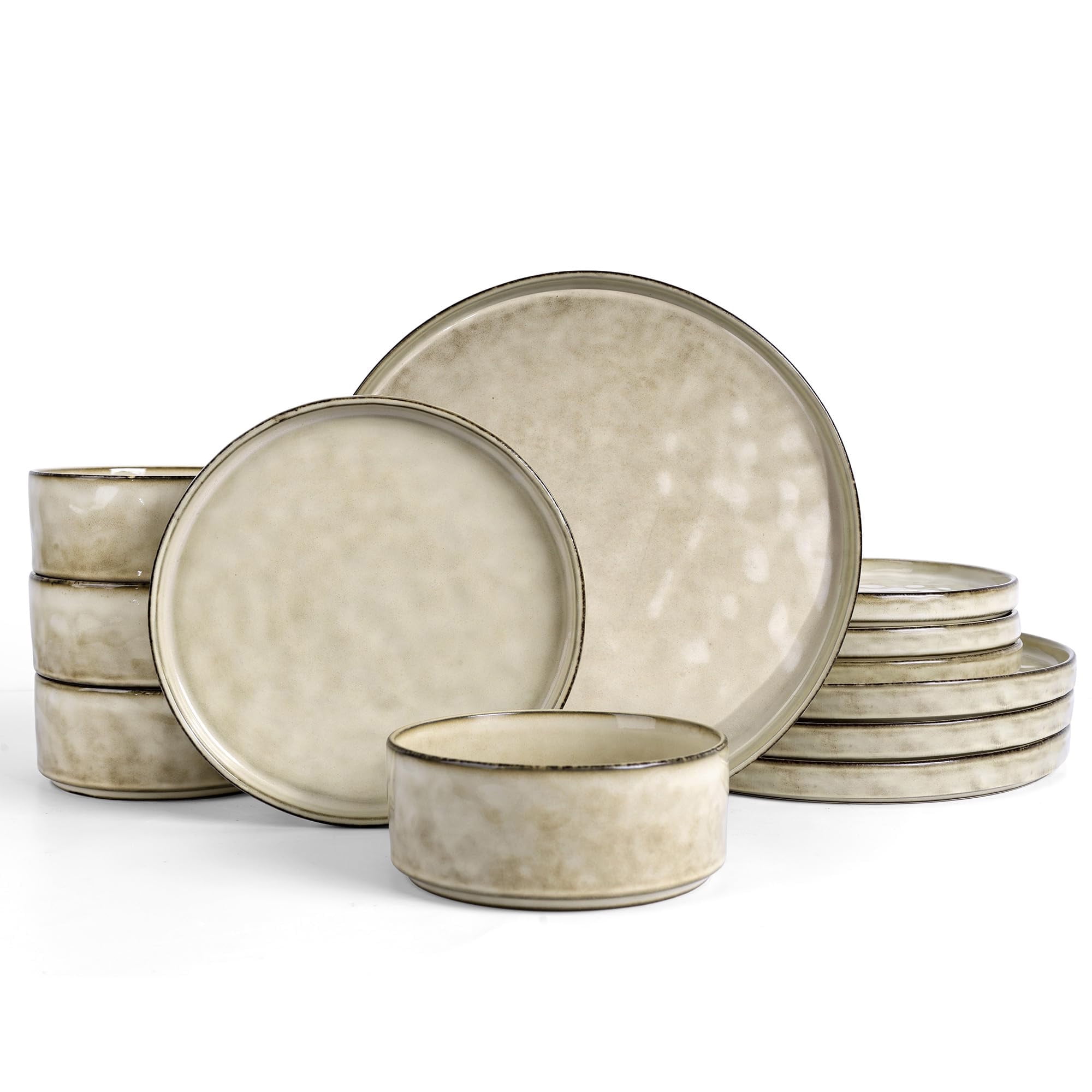 Vesteel 12-Piece Dinnerware Sets, Stoneware Plates and Bowls Set ...