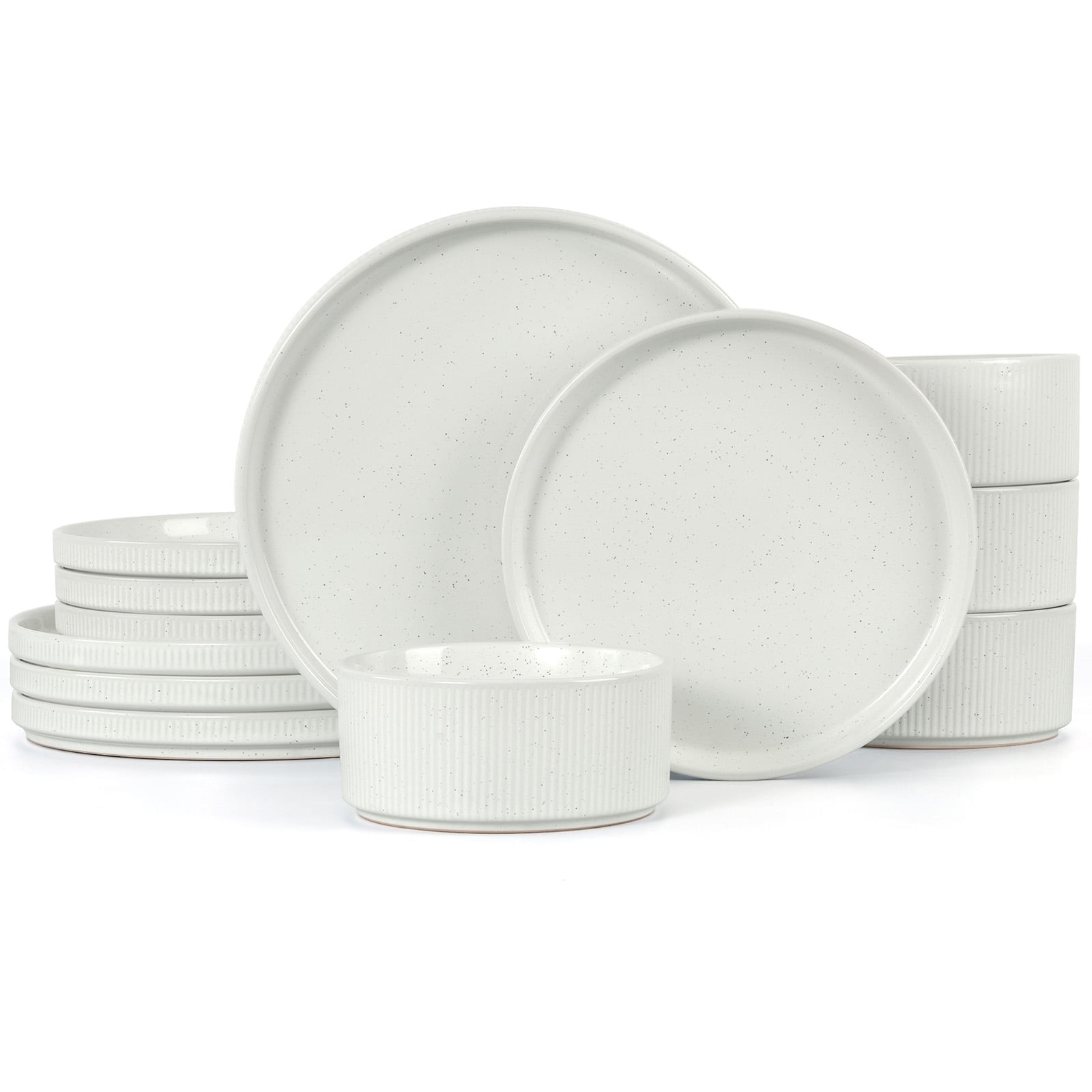 Vesteel 12 Pieces Dinnerware Set for 4, Premium Stoneware Ribbed Dishes ...