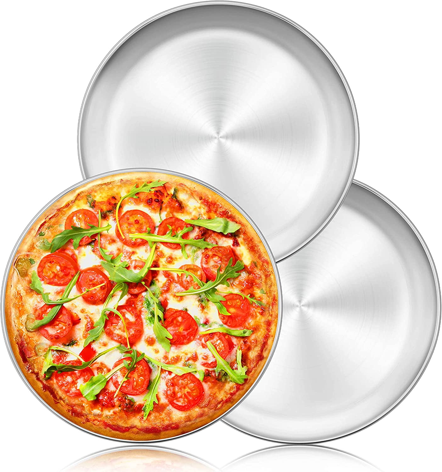 Vesteel 12-inch Stainless Steel Pizza Pan Set of 3 Durable Oven Baking ...