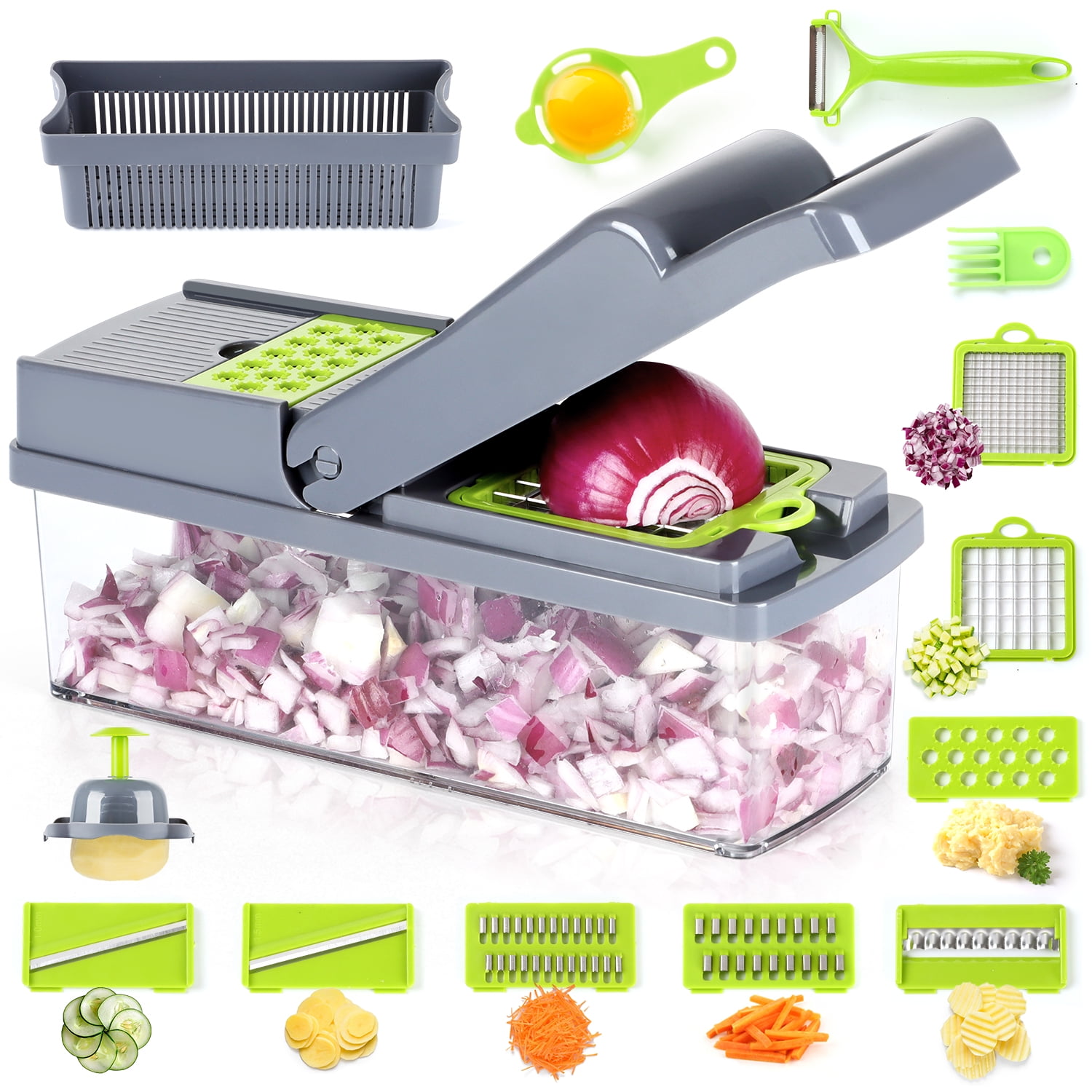 Vesteel 14 in 1 Multipurpose Vegetable Grater & Chopper with 8 Blades ...