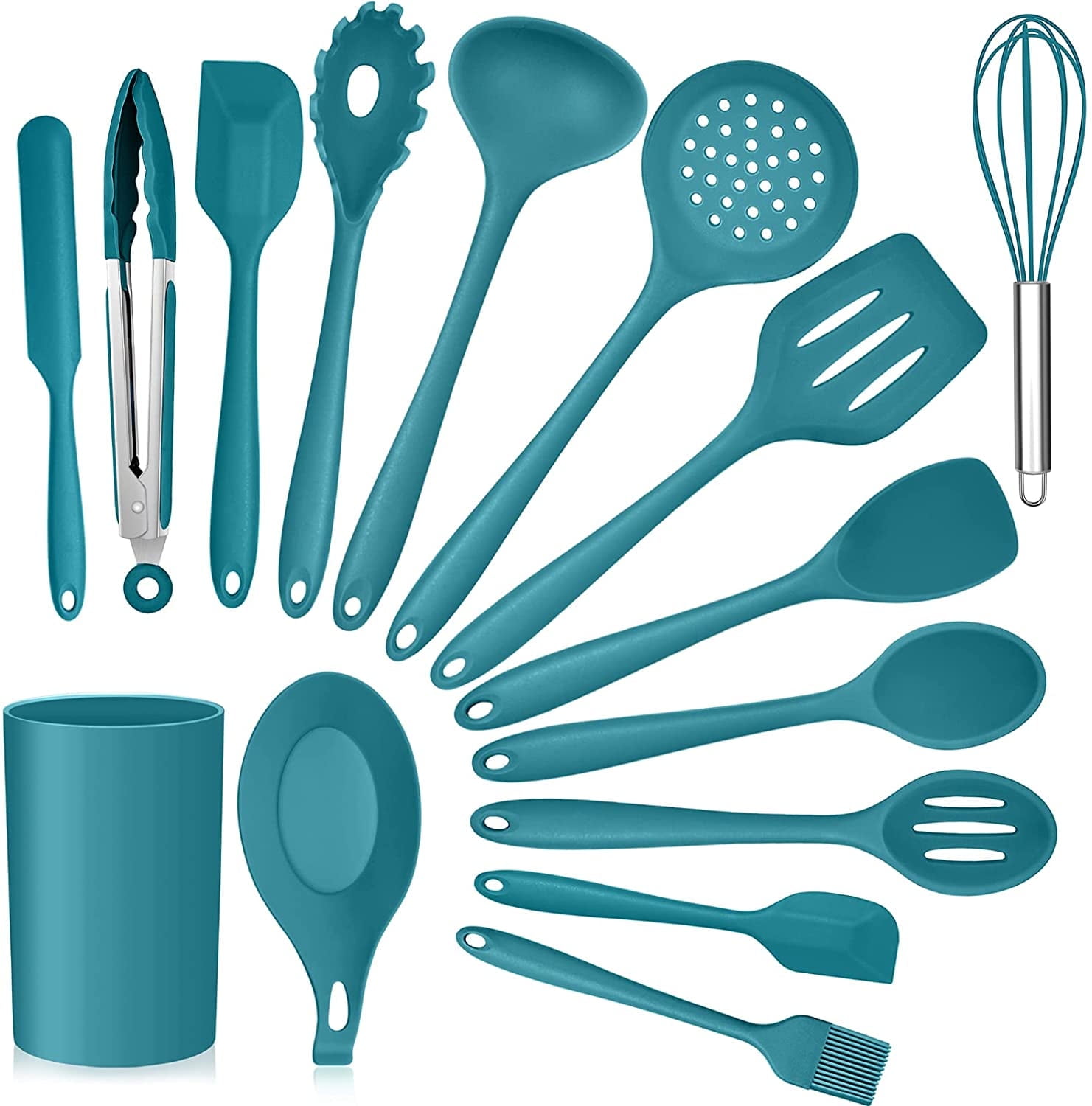 Vesteel Silicone Kitchen Utensils Set 15 Pieces Heat Resistant Non ...