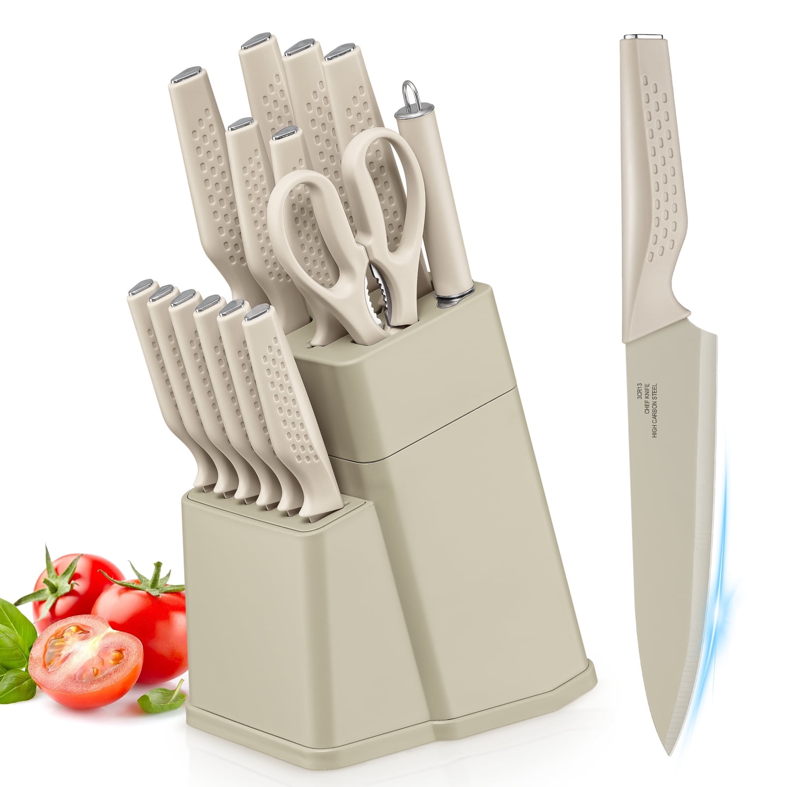 Vesteel Knife Block Set for Kitchen, 15-Piece High Carbon Stainless ...