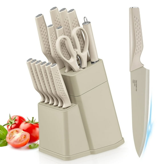 14 Pcs Knife Block Set Stainless Steel, Premium Forged Kitchen Knives ...