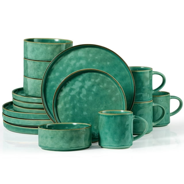 Vesteel 16-Piece Dinnerware Sets, Stoneware Dish and Bowls Set for 4, Handmade Reactive Glaze ...