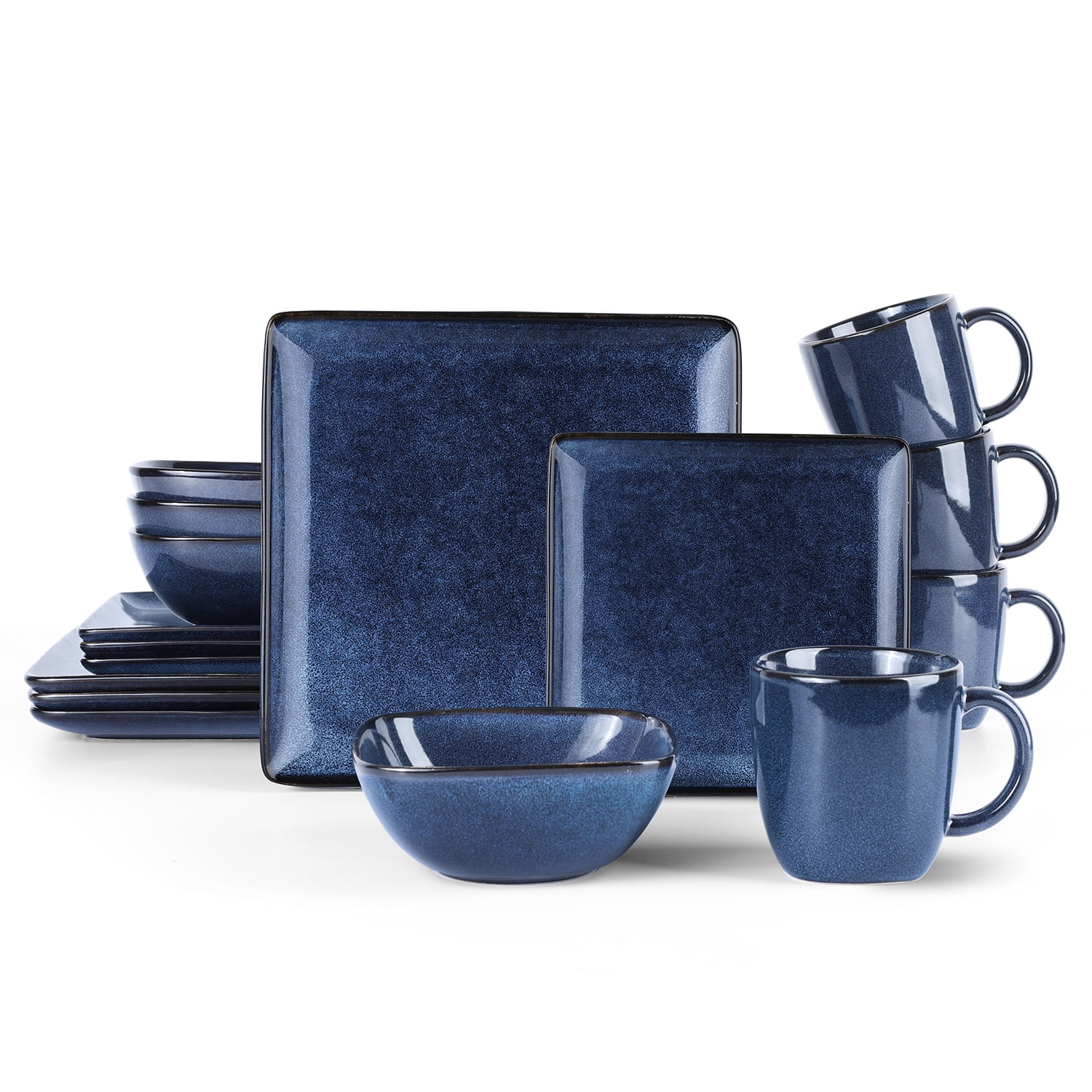 Vesteel 16 Piece Square Dinnerware Sets with Coffee Cups, Ceramic ...
