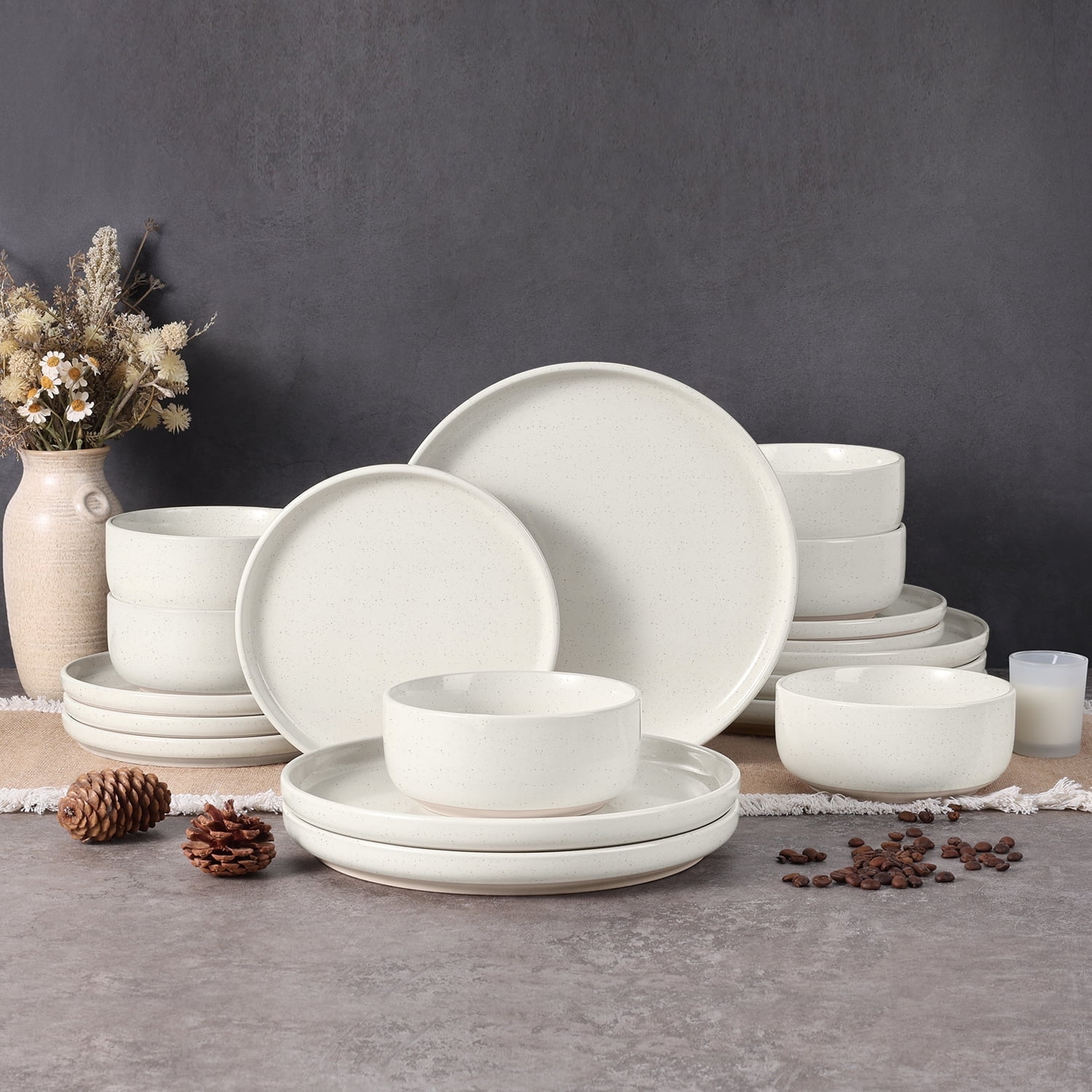 Vesteel 18-Piece Dinnerware Set, Ceramic Plates and Bowls for 6 ...