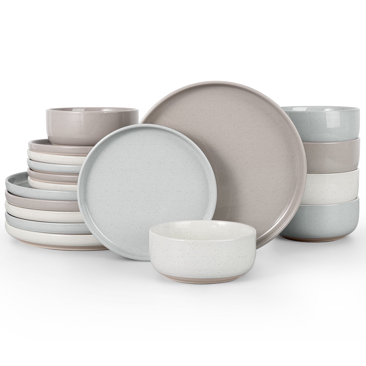 Vesteel 18-Piece Dinnerware Set, Ceramic Plates and Bowls Set for 6 ...