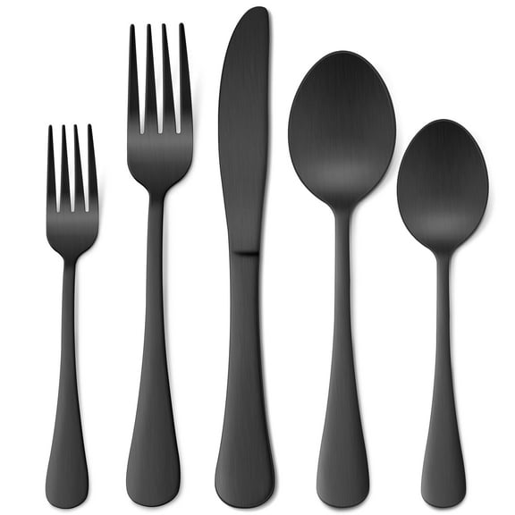 Black Silverware Set, 24-Piece Stainless Steel Flatware Set with Steak ...