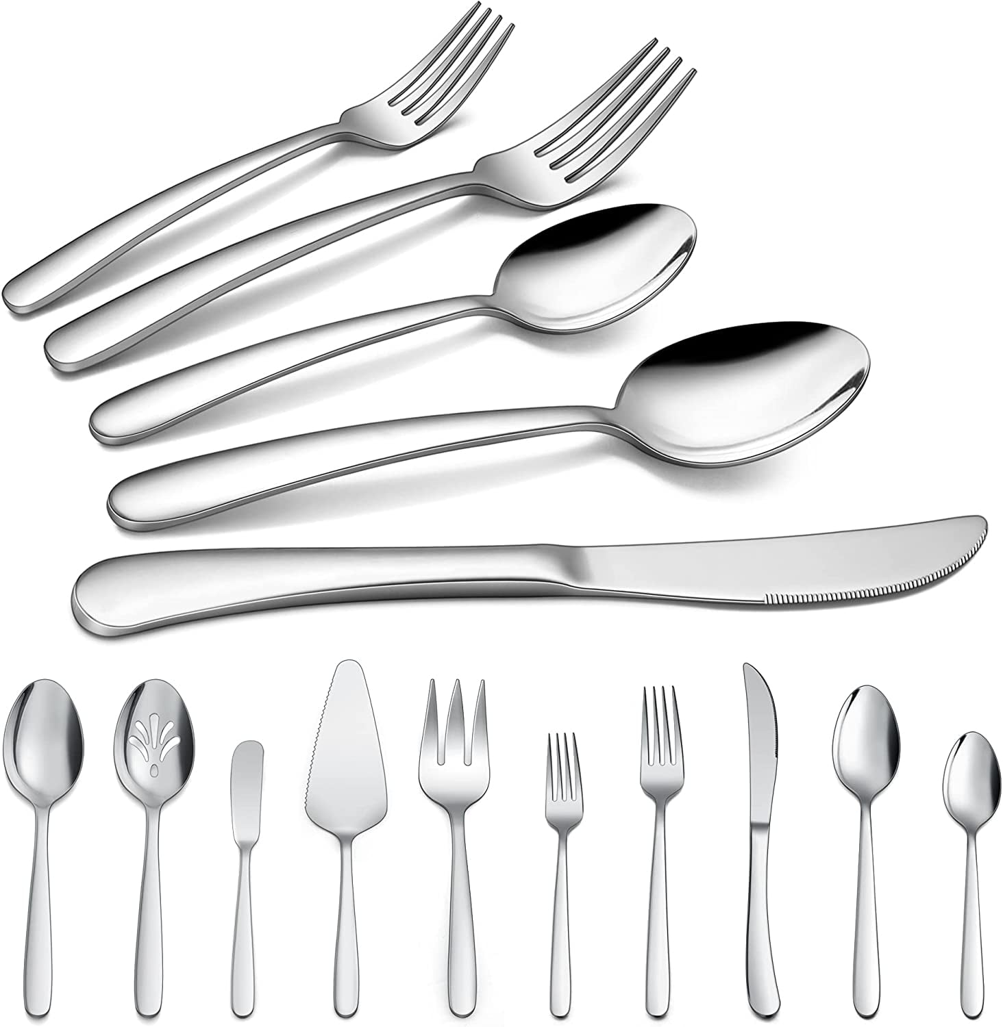 Vesteel 25 Piece Modern Silverware Set with Serving Utensils, Heavy ...