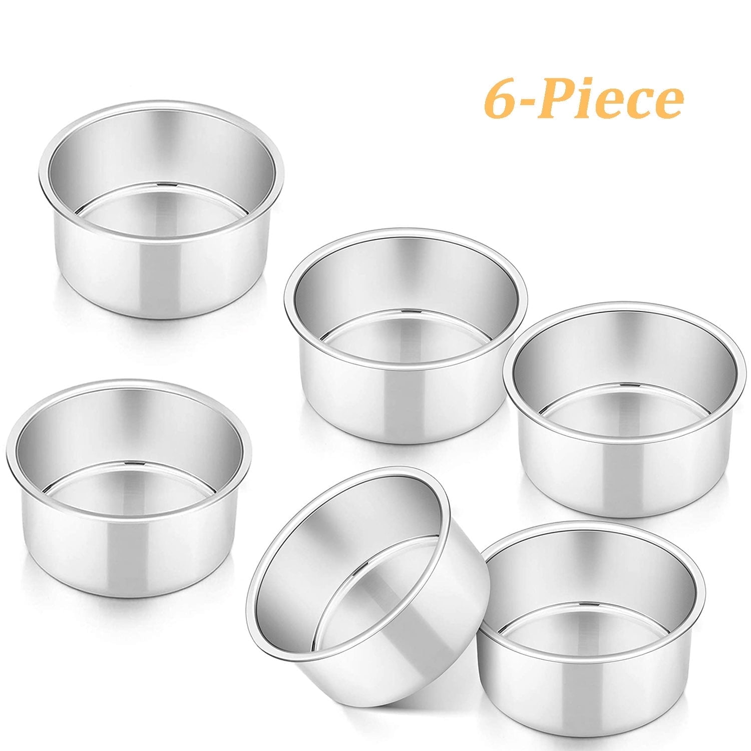 Vesteel 4 Inch Small Cake Pan Set of 6, Stainless Steel Baking Round ...