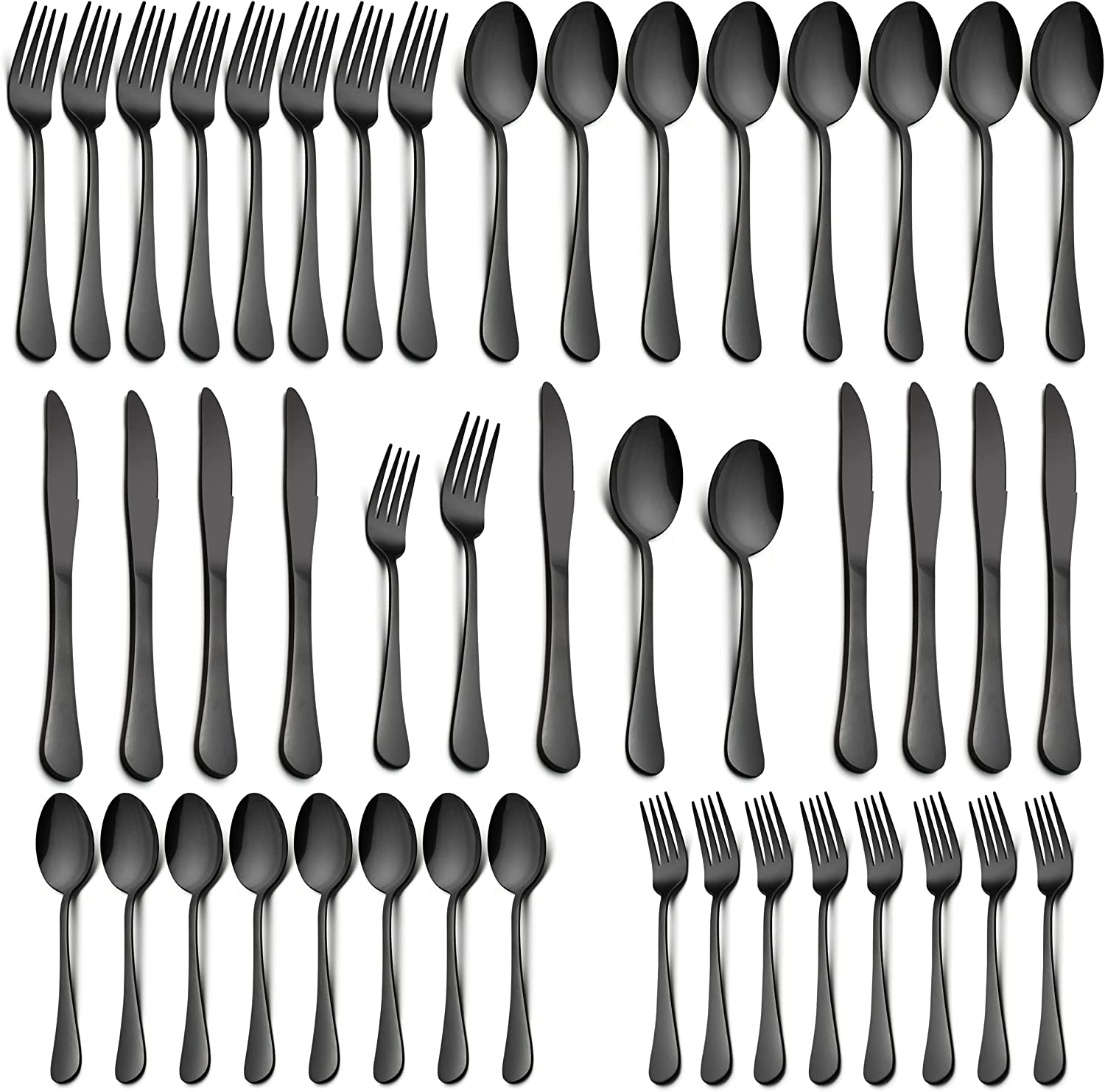 VeSteel 40-Piece Matte Black Silverware Set, Stainless Steel Flatware Set Service for 8, Metal ...
